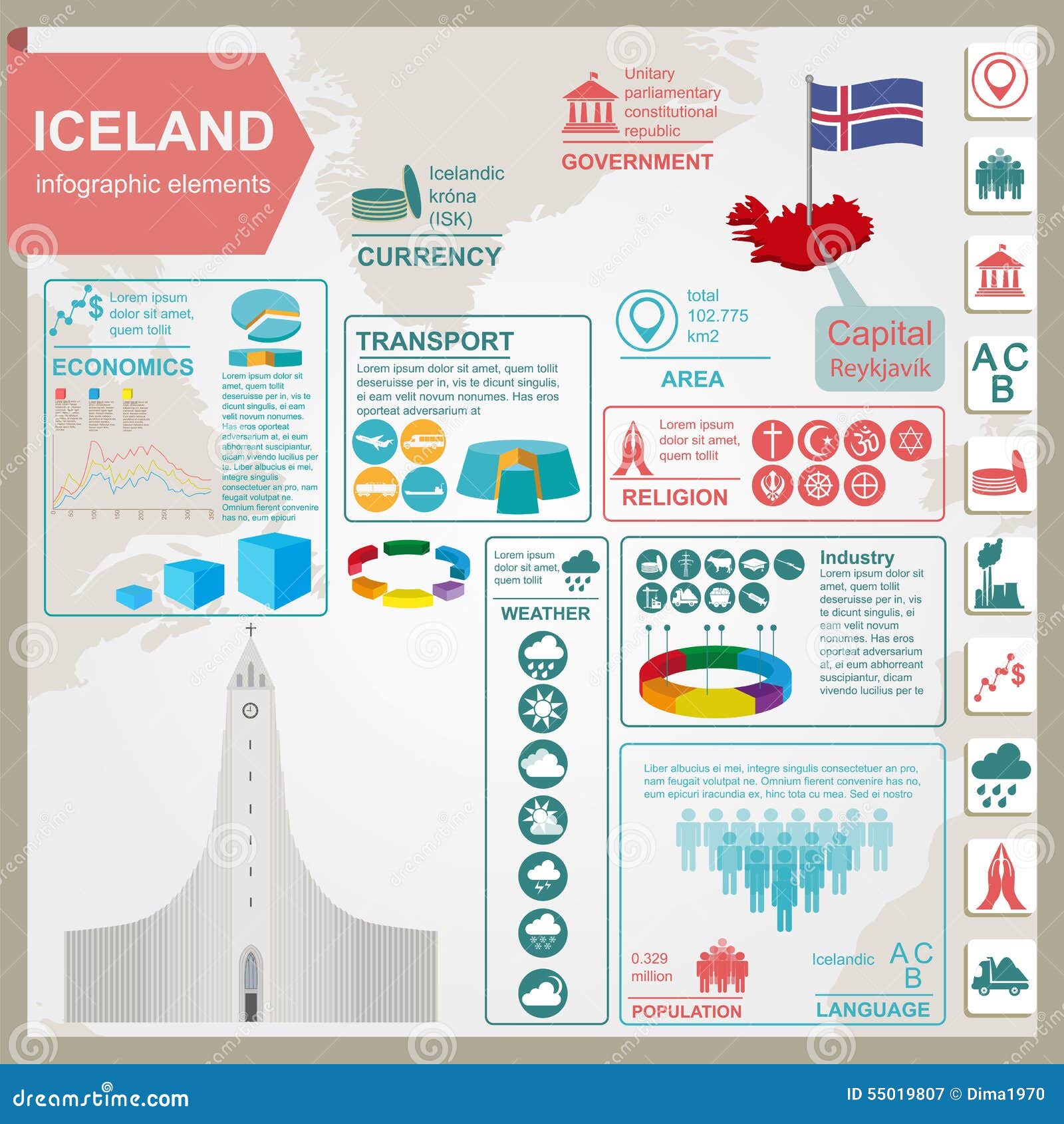 Iceland Infographics, Statistical Data, Sights. Stock Vector ...
