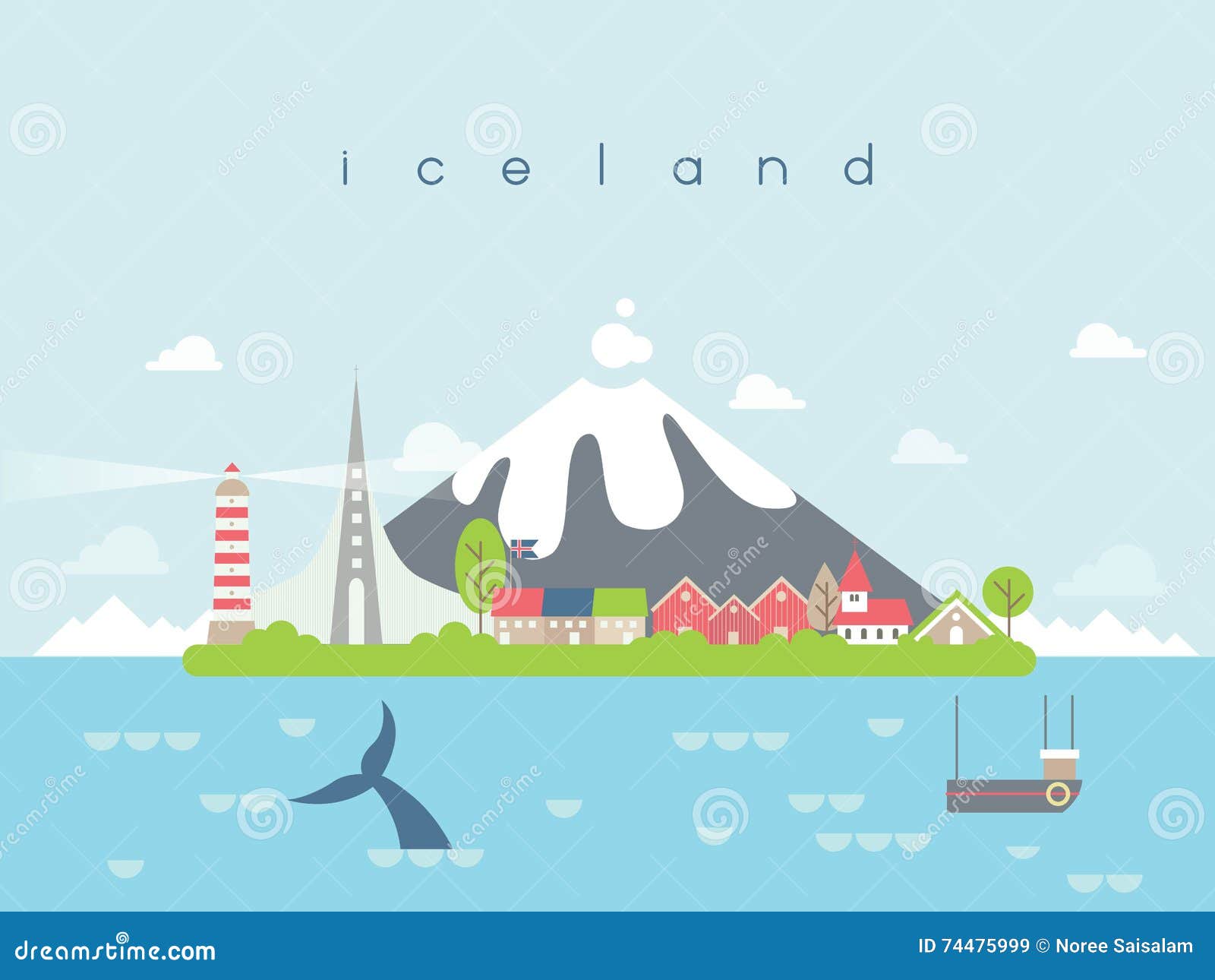 Iceland Landmarks Travel and Journey Vector Stock Vector - Illustration ...