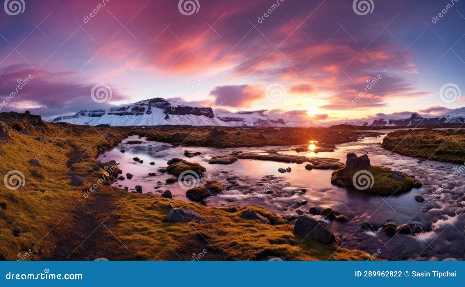 Iceland Landscape Spring Panorama at Sunset Stock Illustration ...