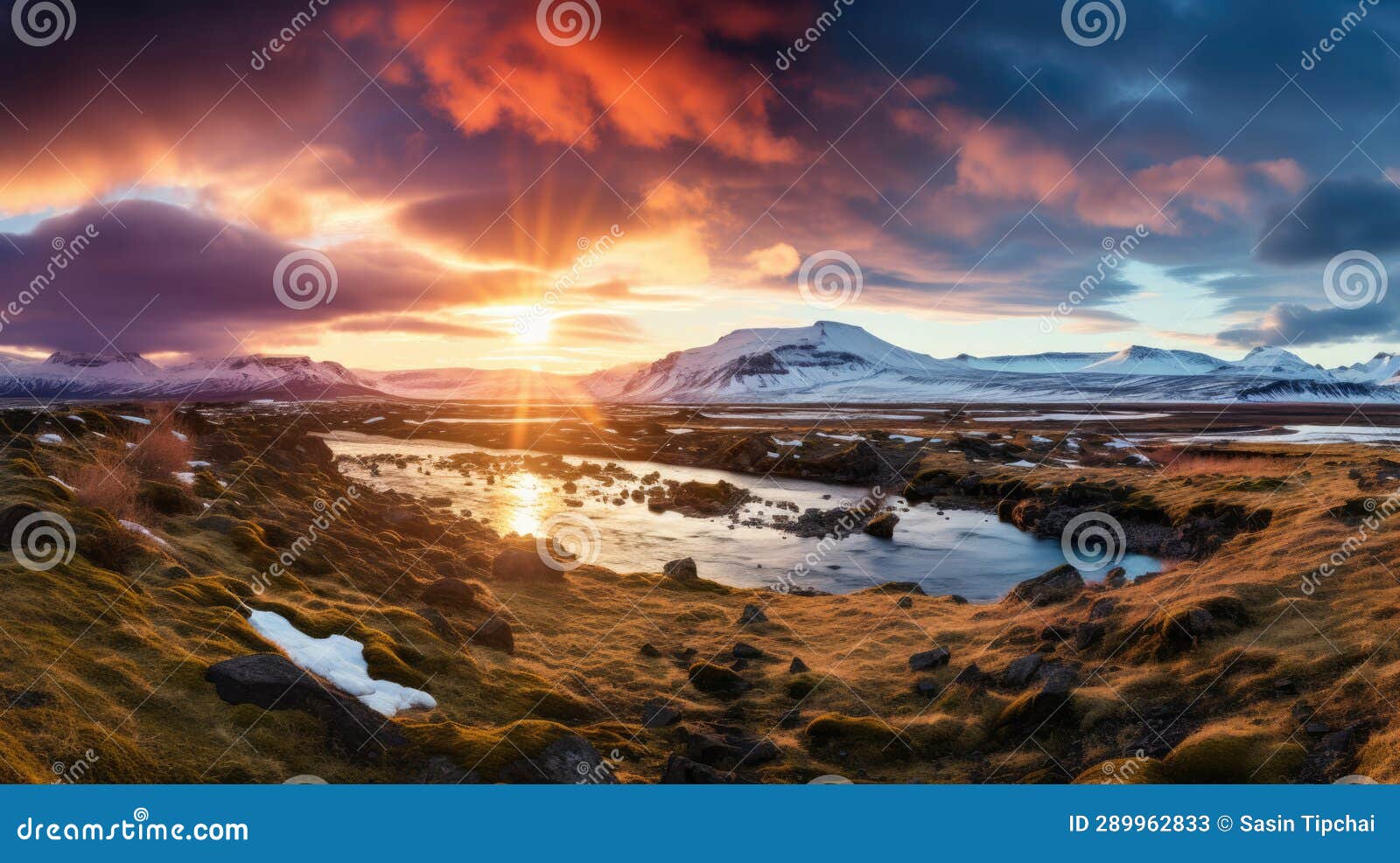 Iceland Landscape Spring Panorama at Sunset Stock Illustration ...