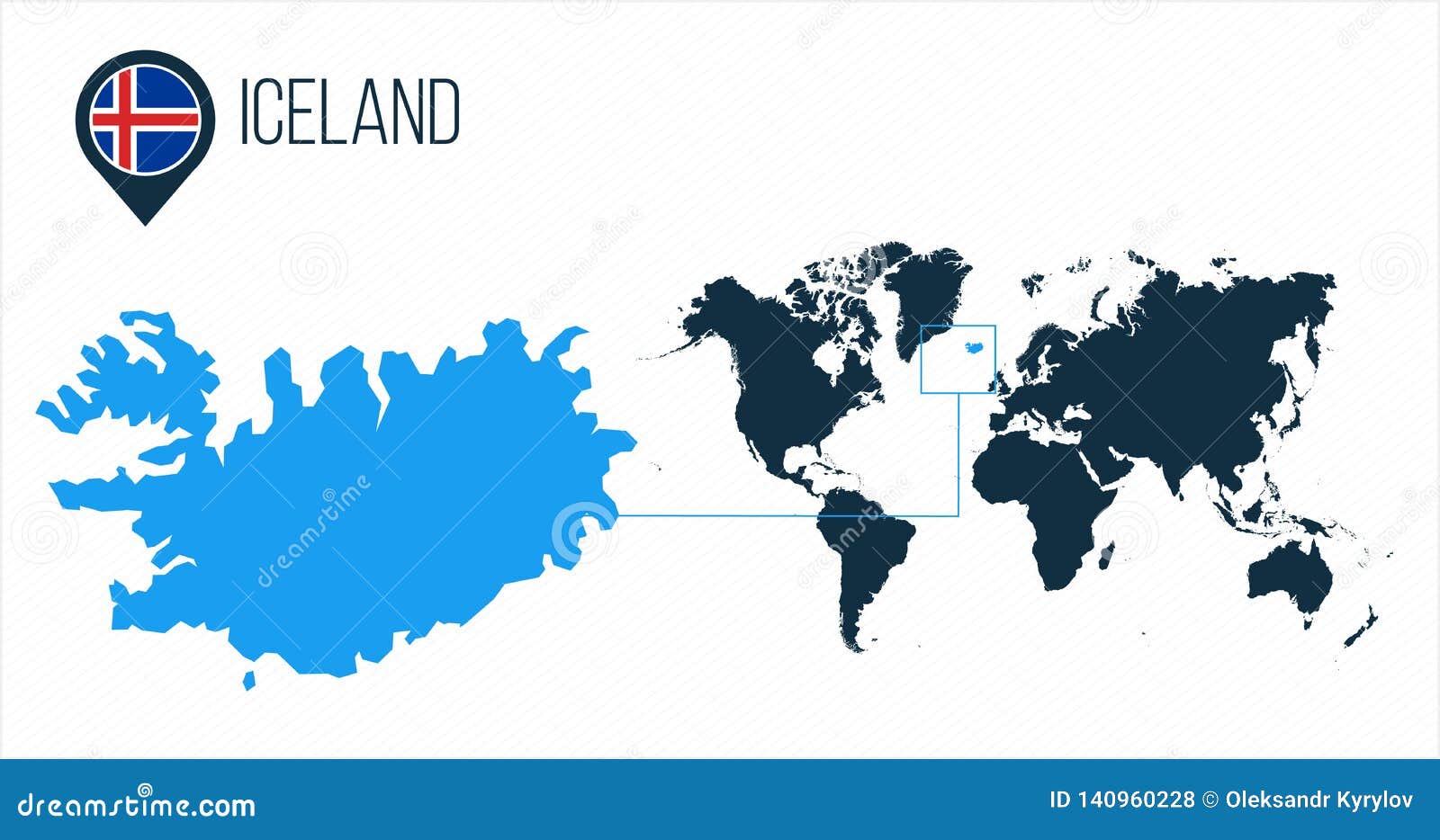 Iceland Map Located on a World Map with Flag and Map Pointer or Pin ...