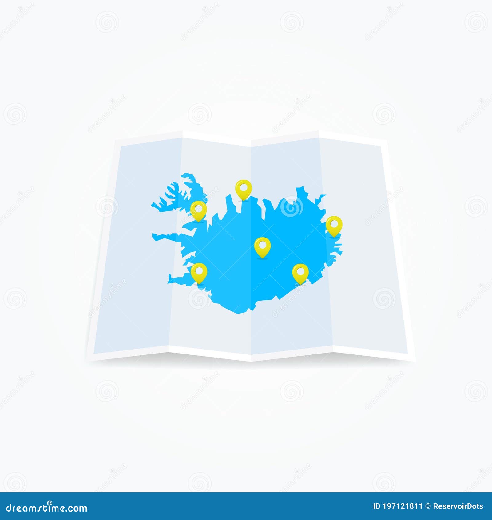 Iceland Map with Location Pins Stock Vector - Illustration of outline ...