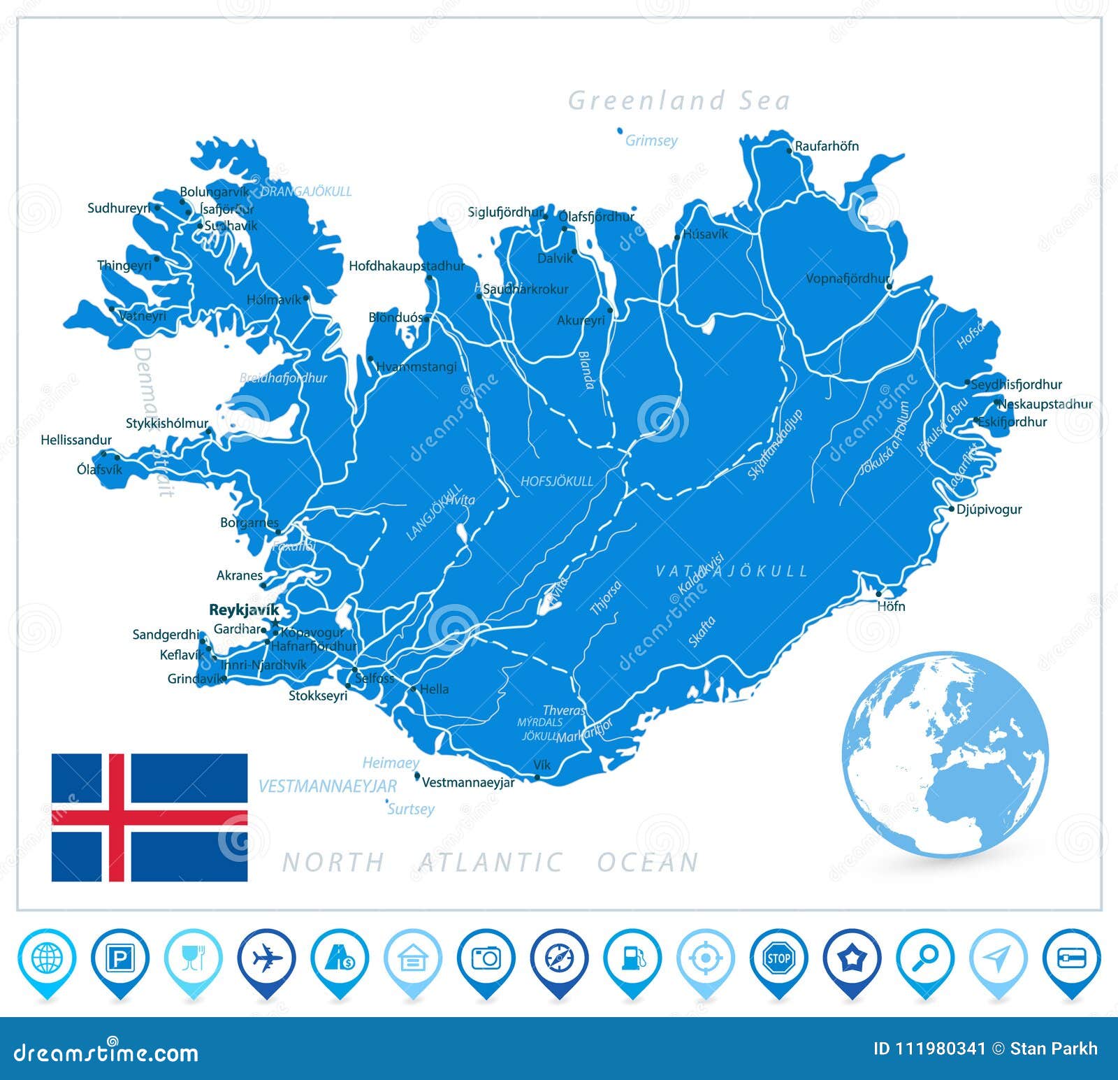 Iceland Map and Navigation Icons Stock Vector - Illustration of outline ...
