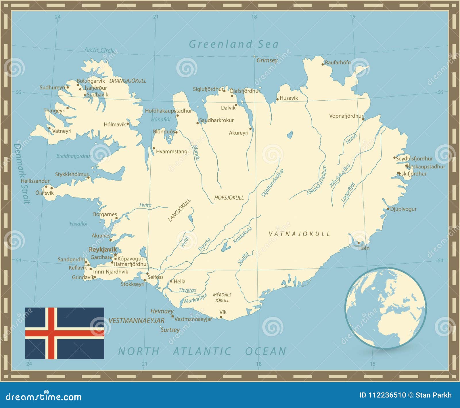 Iceland Map Retro Color stock vector. Illustration of cartography ...