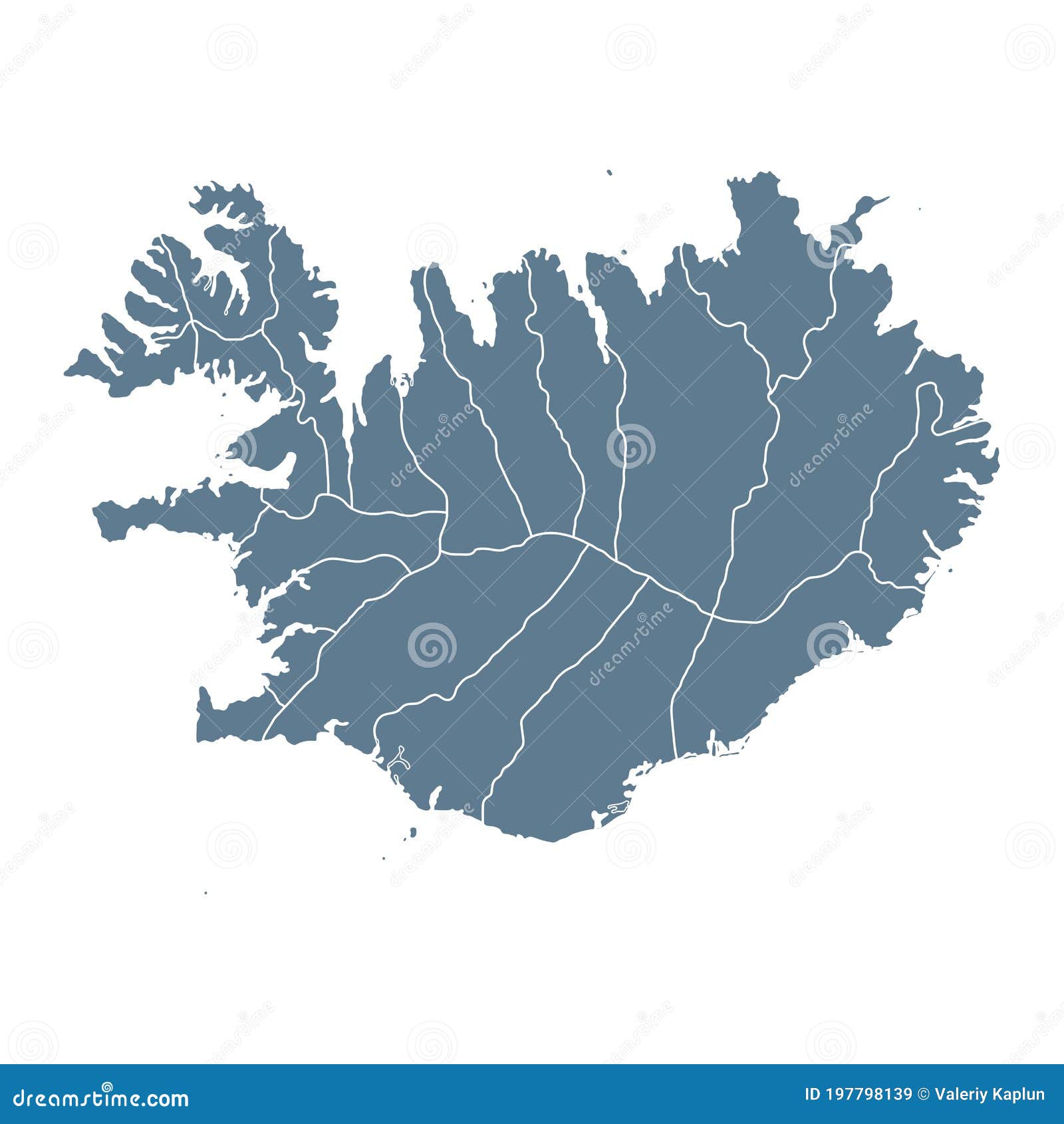 Iceland Map - Vector Solid Contour and State Regions Stock Illustration ...