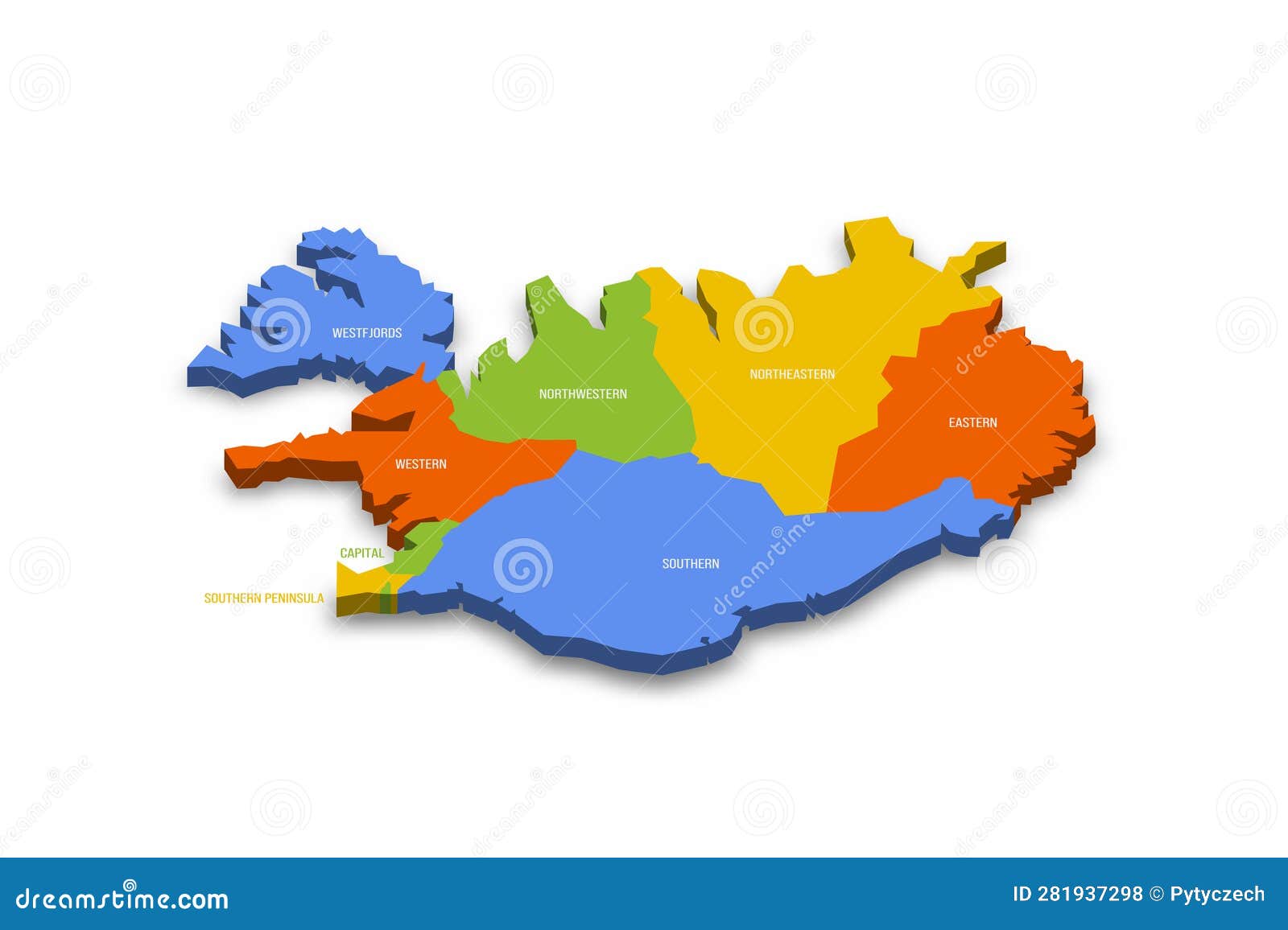 Iceland Political Map of Administrative Divisions Stock Illustration ...