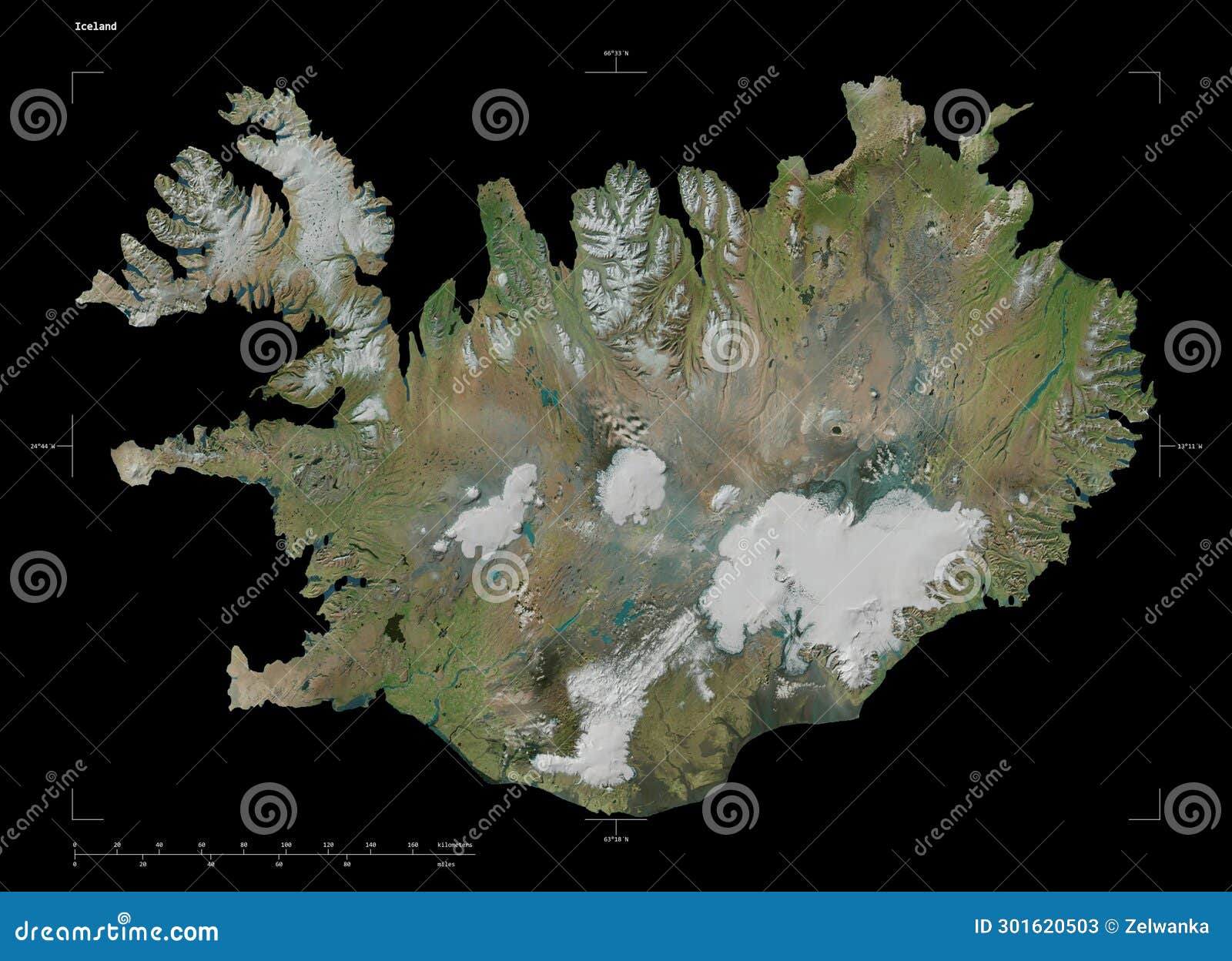 Iceland Shape on Black. High-res Satellite Stock Illustration ...