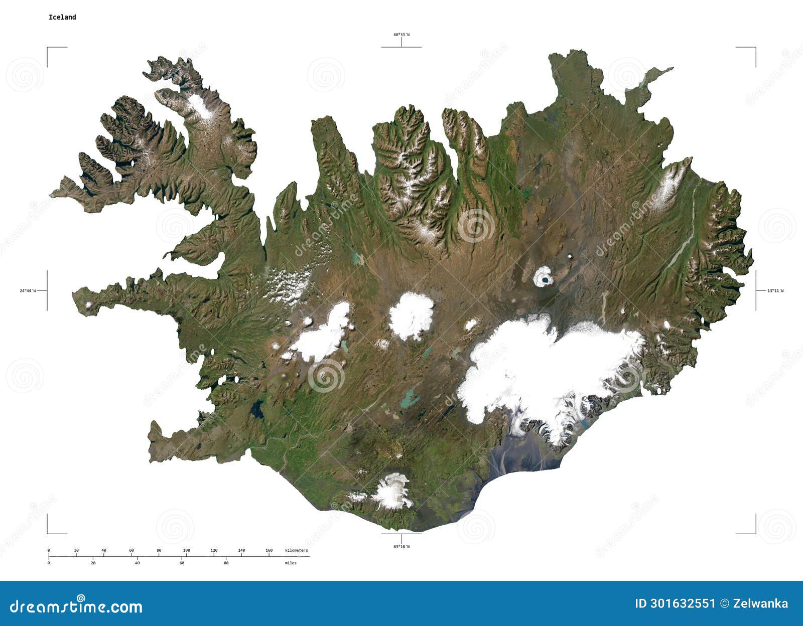 Iceland Shape on White. Low-res Satellite Stock Illustration ...