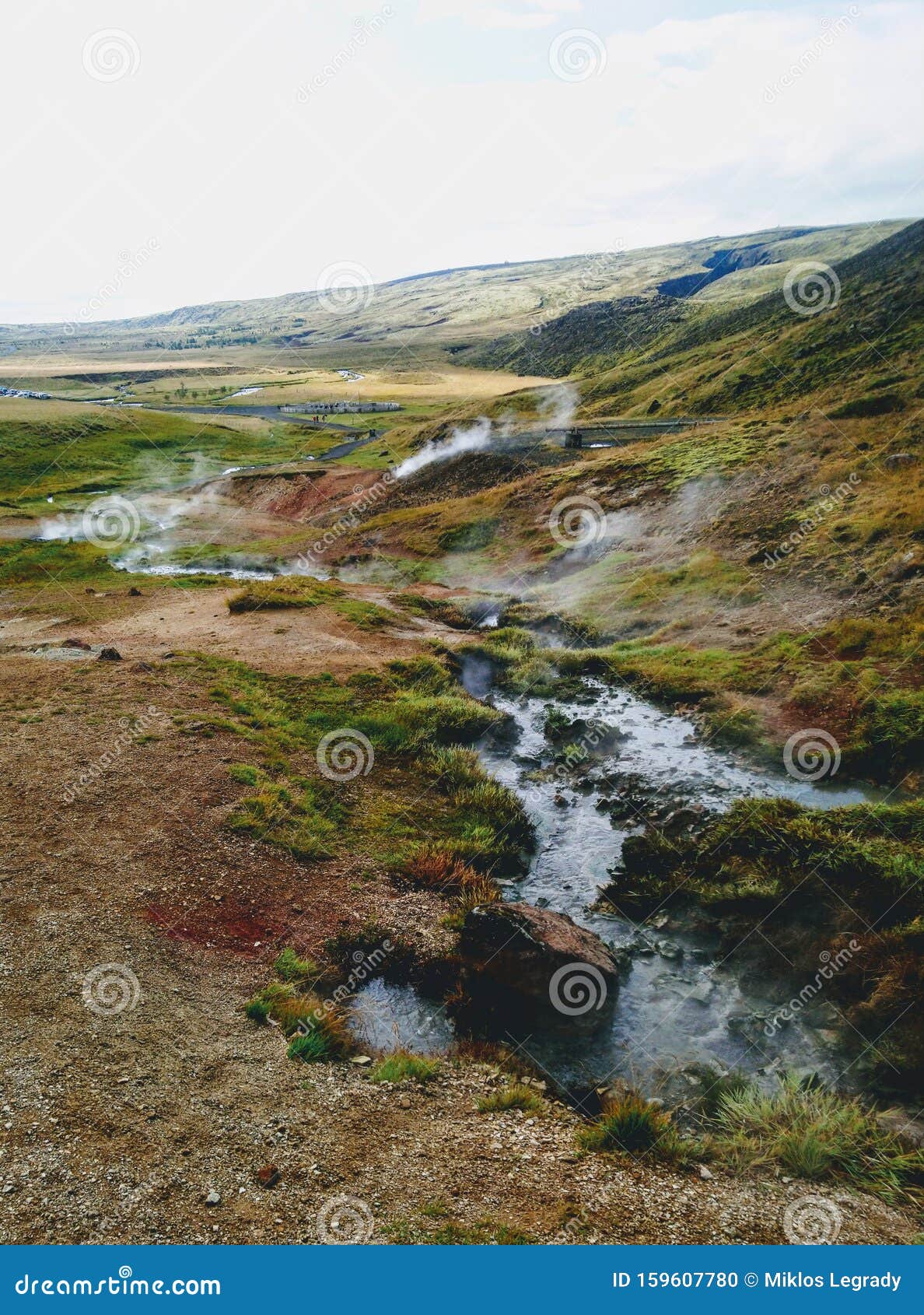 Iceland Thermal Stream Green Landscape Steam Stock Photo - Image of ...