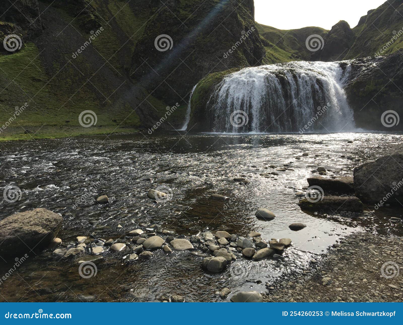 A Pebbled Stream Created by a Waterfall in the Background. Stock Image ...