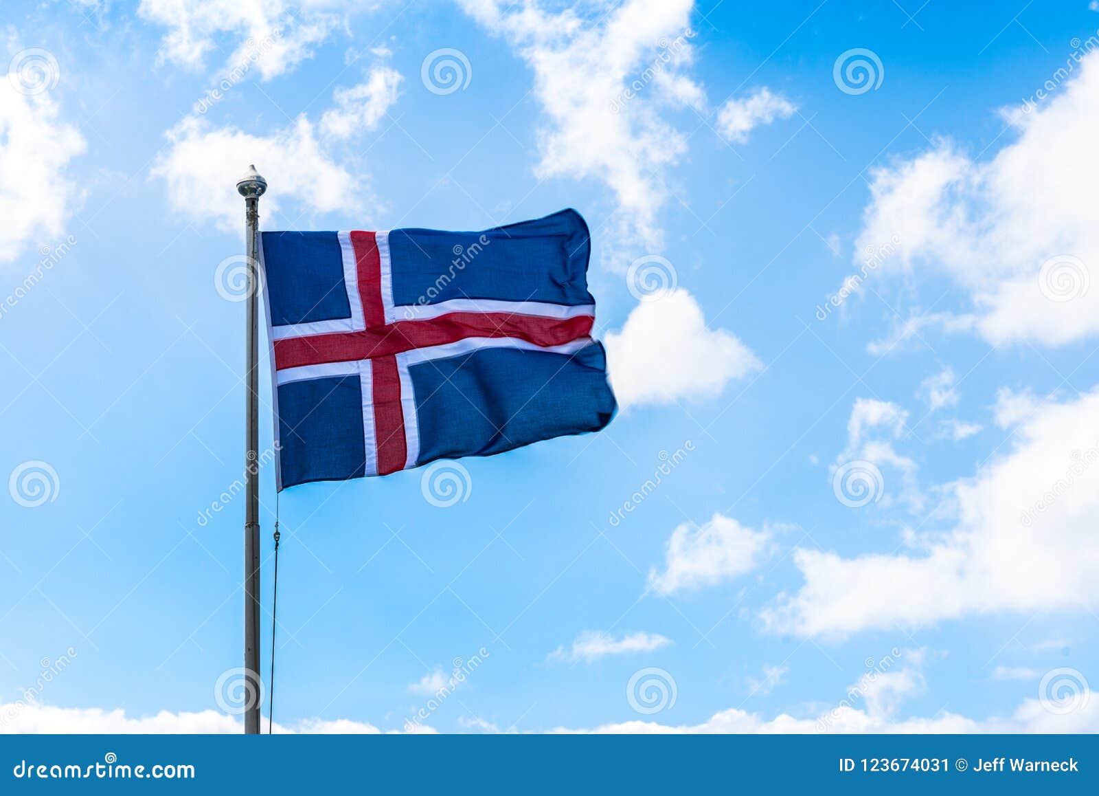 Icelandic Flag, Clouds, Blue Sky Stock Image - Image of government ...