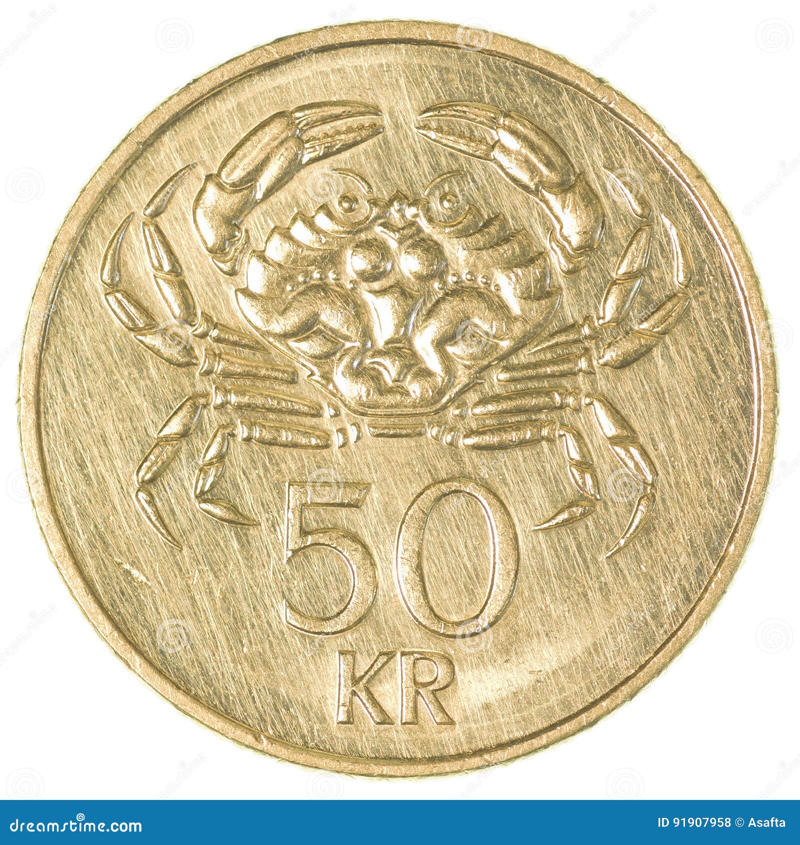 Icelandic Krona Coin With A Value Of Ten Krona Isolated On A White ...