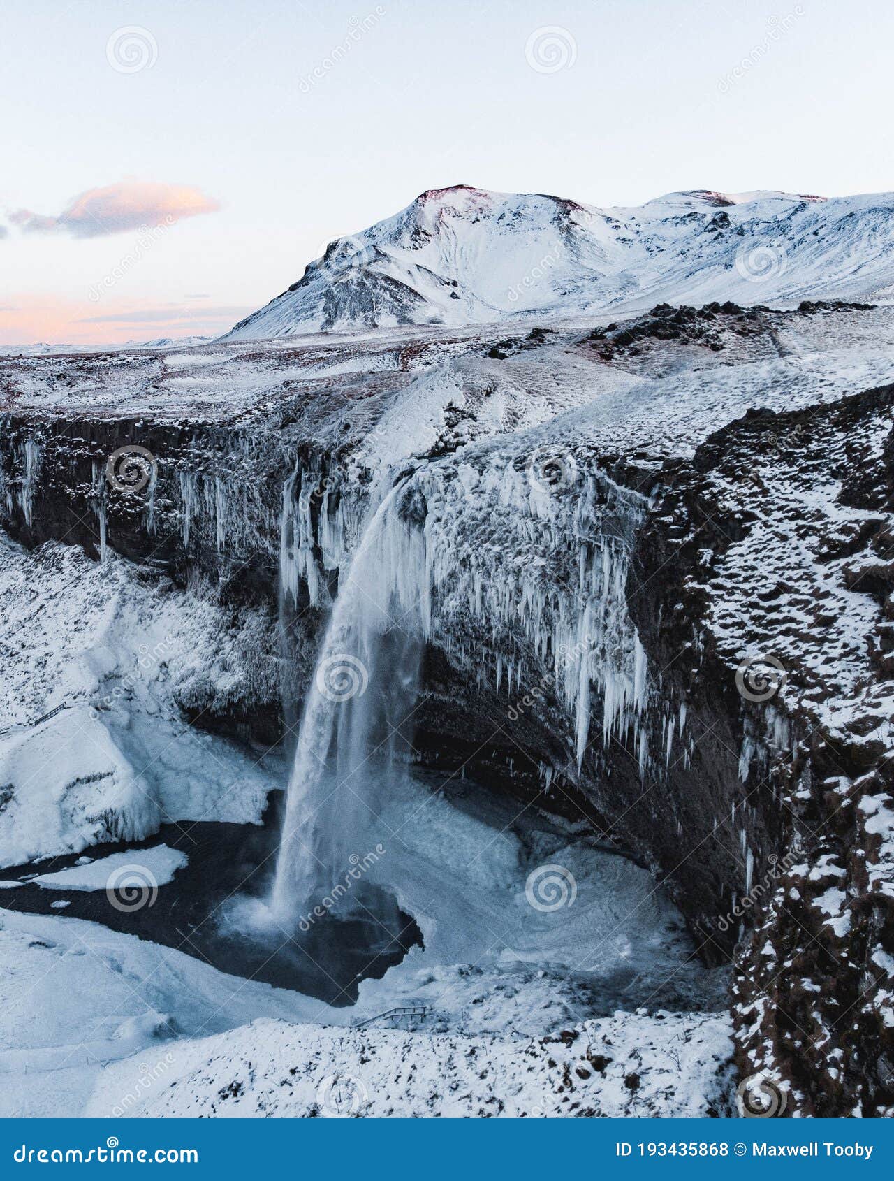 Frozen Icelandic Waterfall Seljalandsfoss from the Air. Stock Photo ...