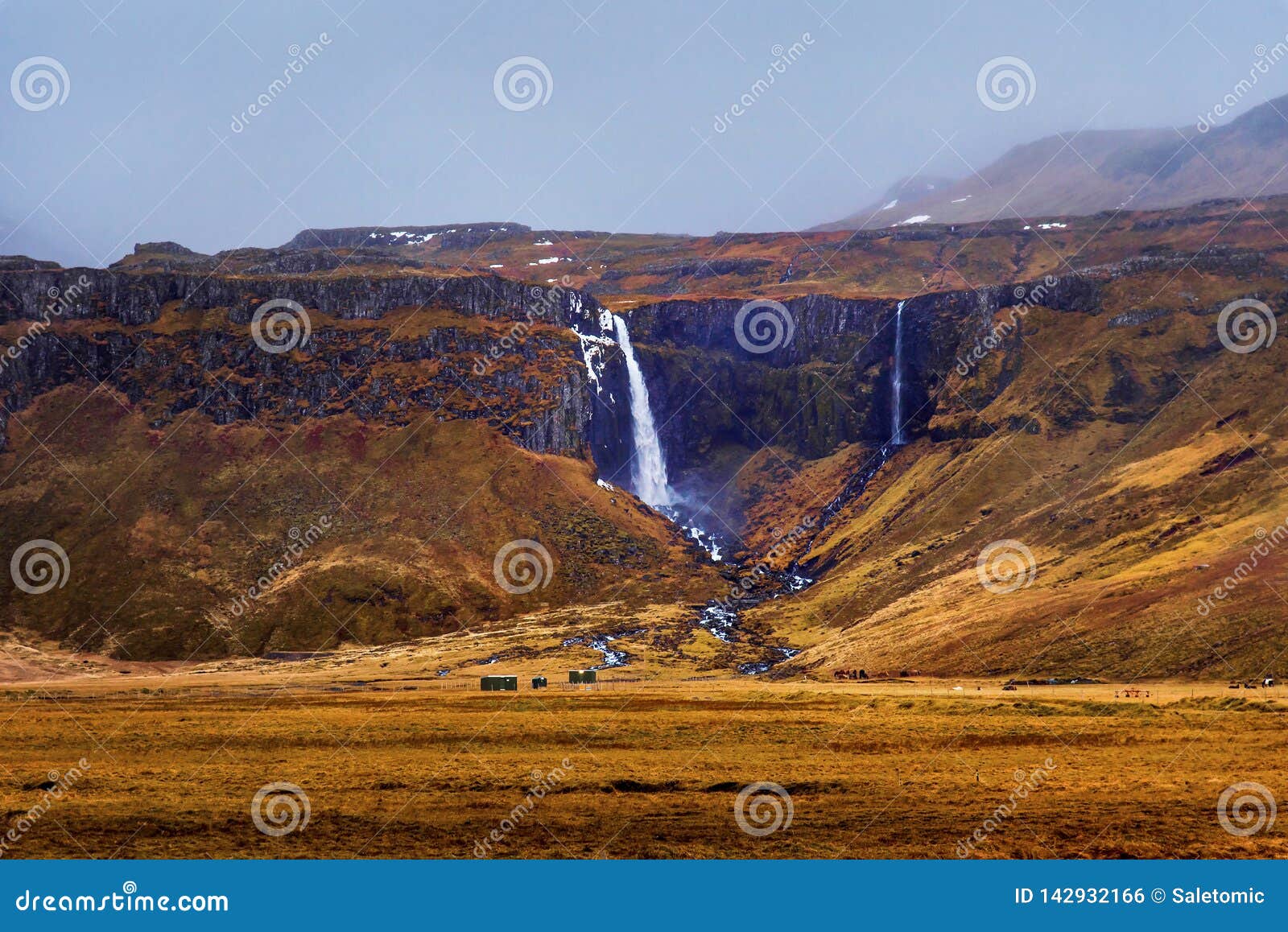 Icelandic Waterfall in the Mountains Stock Photo - Image of powerful ...