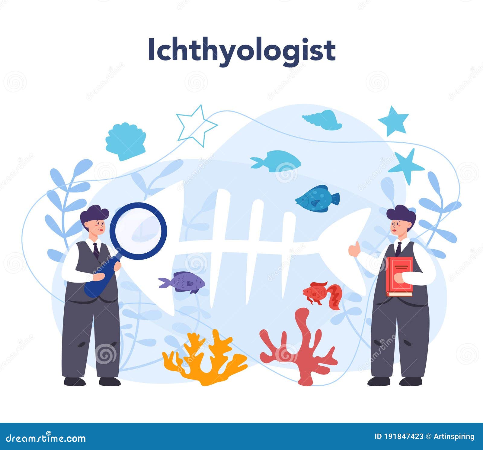 Ichthyologist Concept. Oceanic Fauna Scientist Stock Vector ...
