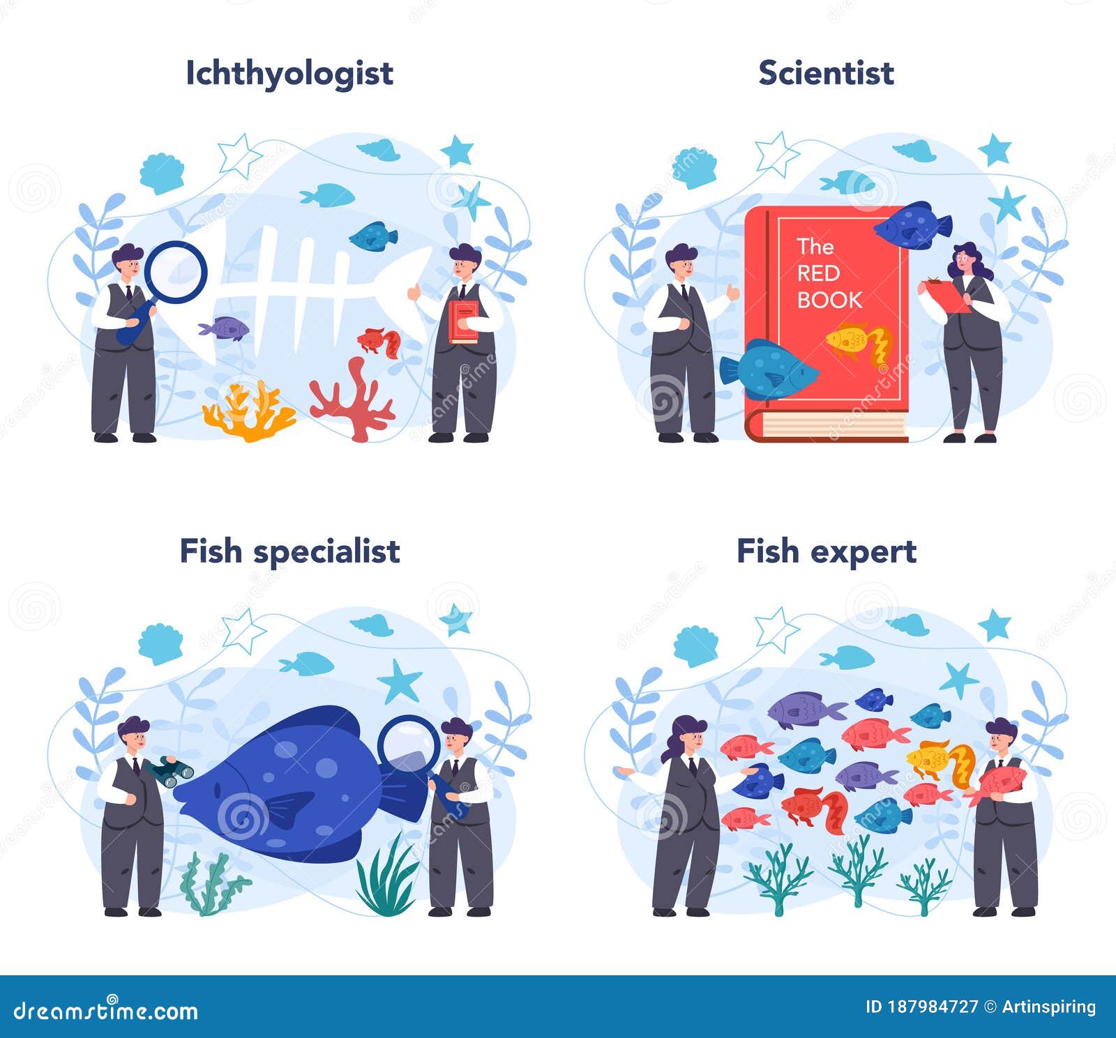 Ichthyologist Concept Set. Oceanic Fauna Scientist Stock Vector ...