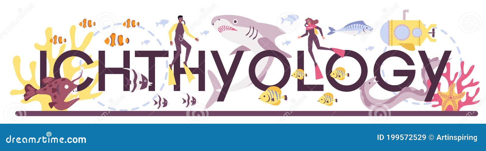 Ichthyologist Typographic Header. Ocean Fauna Scientist Stock Vector ...