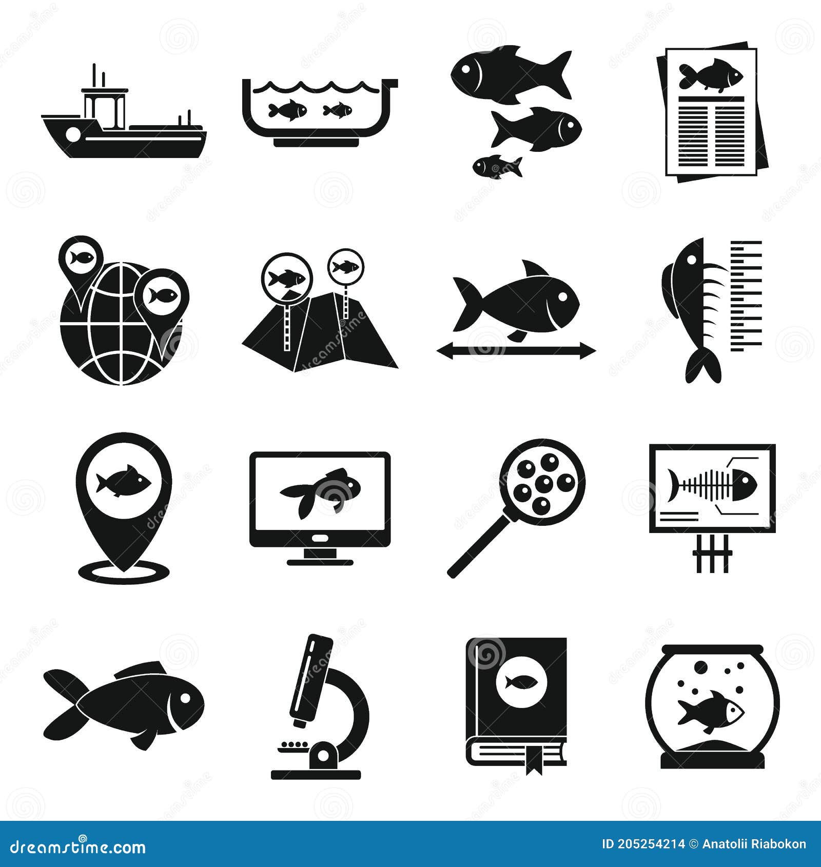 Ichthyology Icons Set, Simple Style Stock Vector - Illustration of feed ...