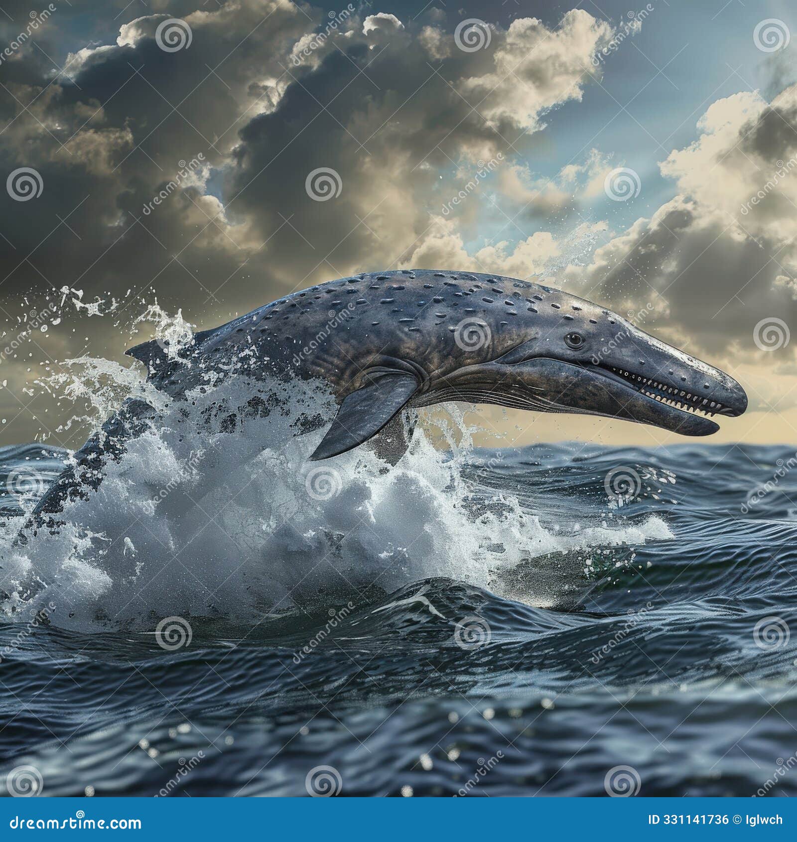 Ichthyosaurus Majestically Breaking through Ocean Waves Stock Photo ...