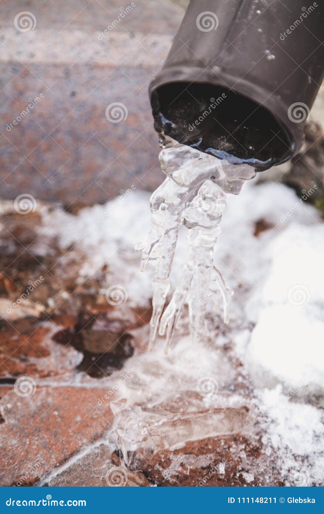 Icicles of Original Form Hang on Edge of Pipe Stock Image - Image of ...