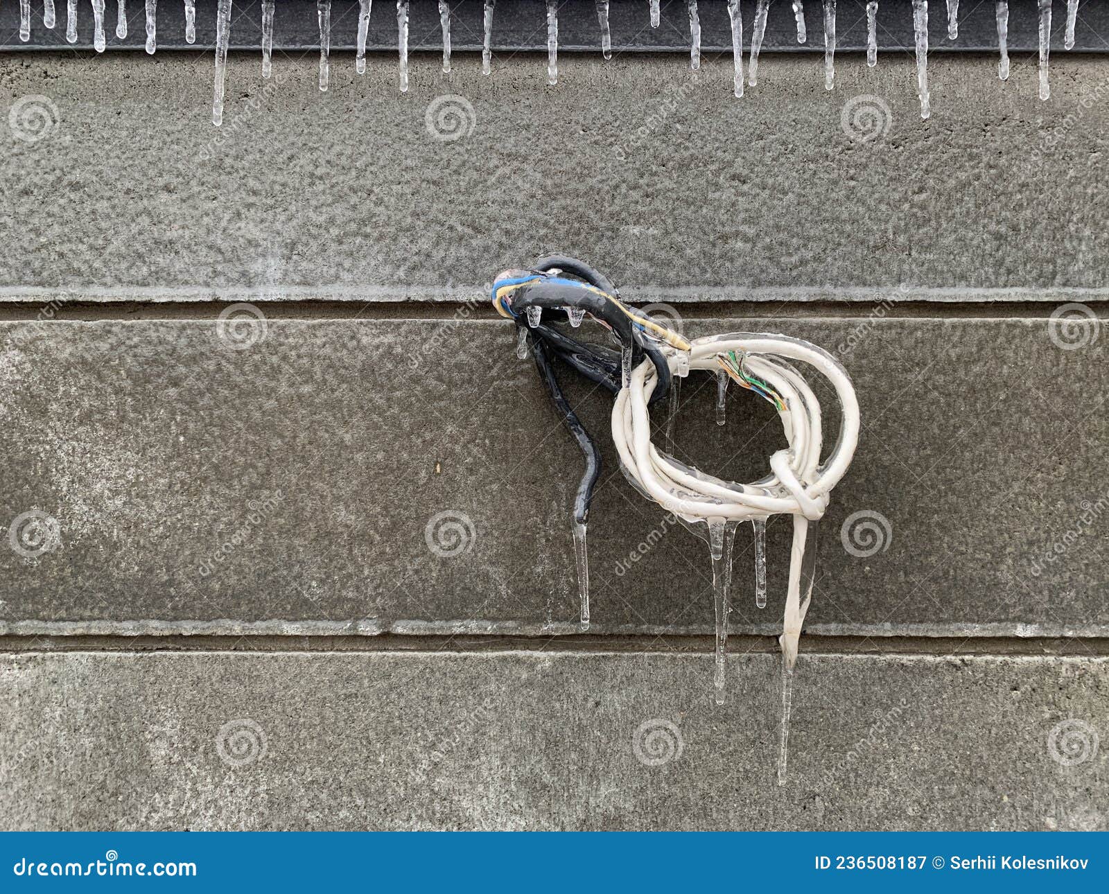 Icicle on Electrical Wiring. Ice Icicles on the Righteous. Concept ...