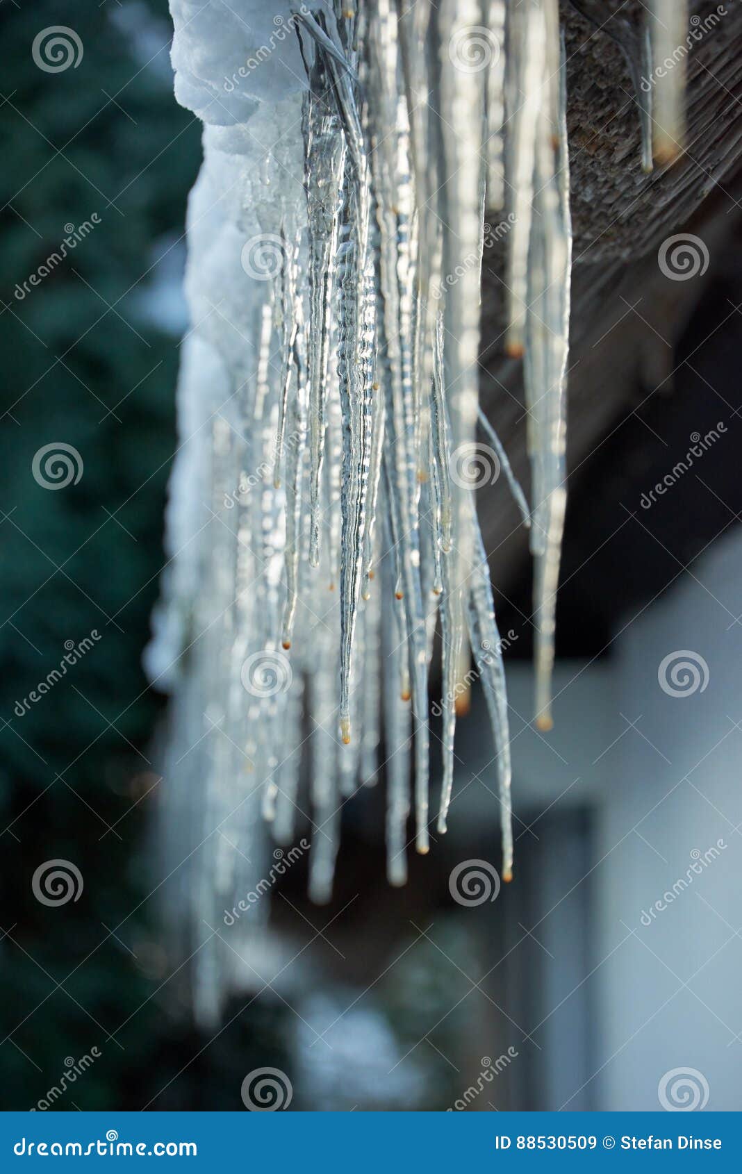 Icicle Hanging Down from Roof Stock Image - Image of snowy, icicle ...
