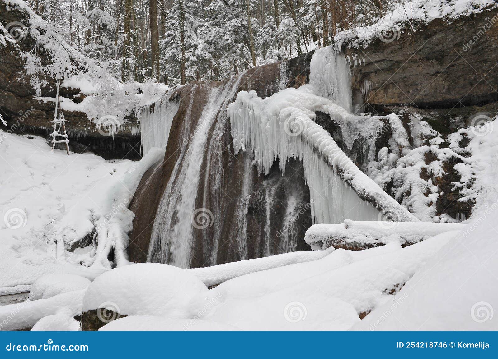 Icicle and Icy Waterfall in Winter Stock Photo - Image of nature ...