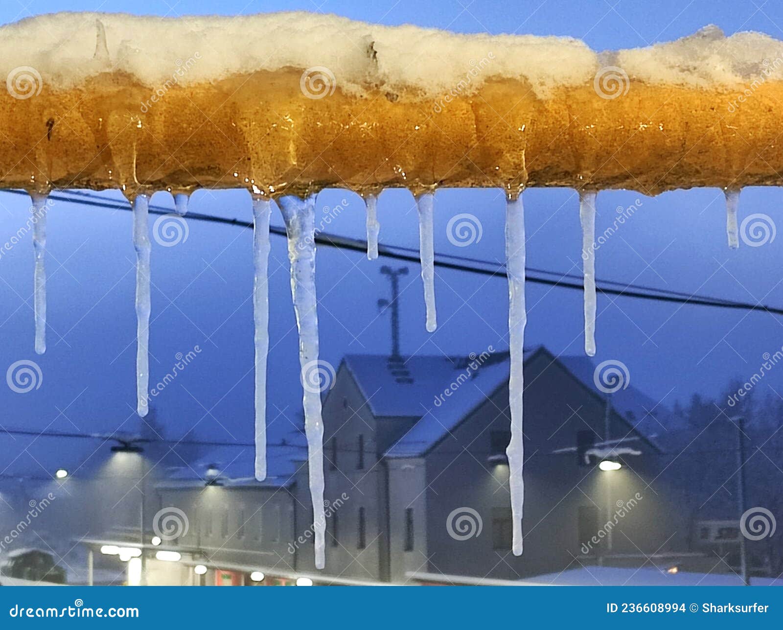 Icicles in Abstract Night Scene on Bridge Over Rail Station with ...