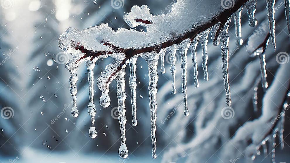 Icicles Dripping from a Branch Close-up of Icicles at the Edge of a ...