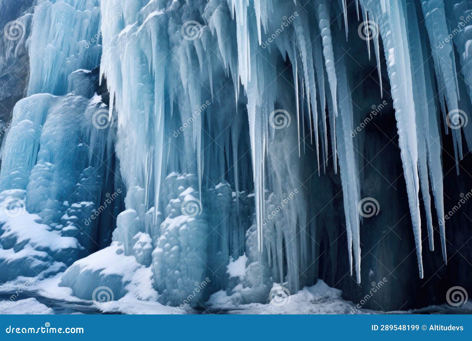 Icicles Forming on a Frozen Waterfall Close-up Stock Illustration ...