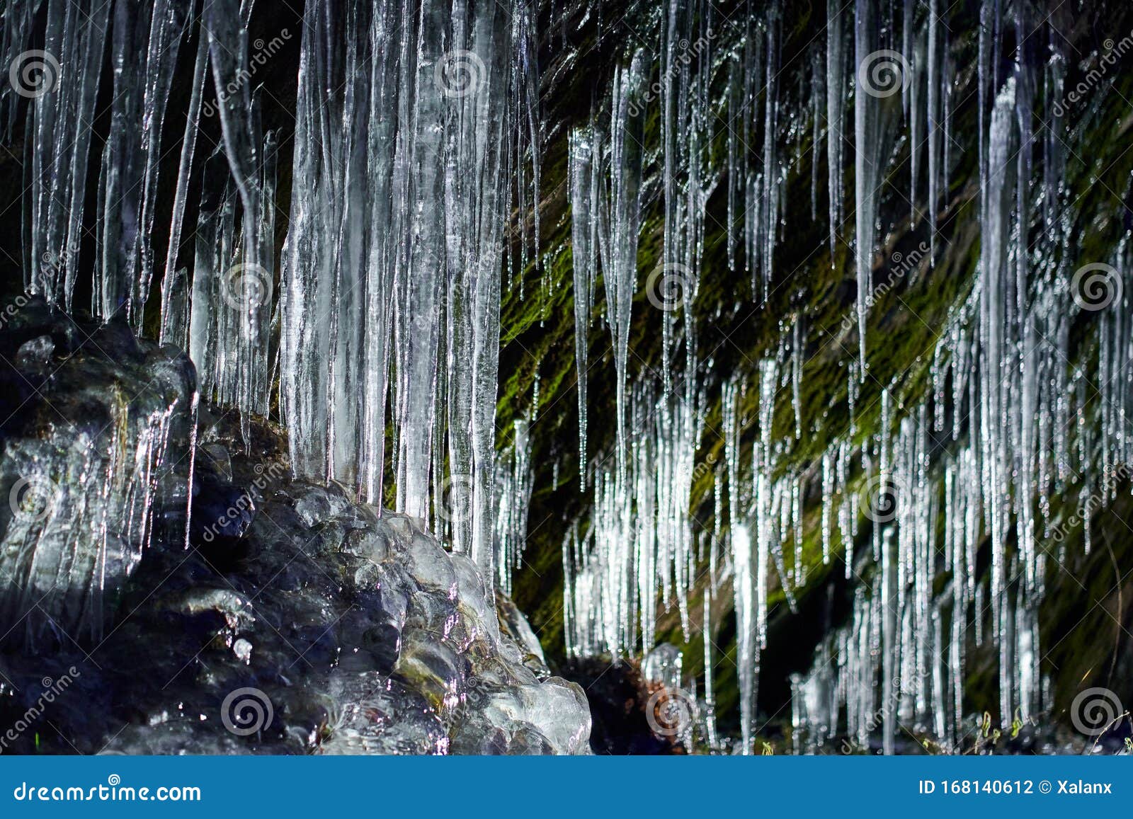 Icicles from a Frozen Waterfall Stock Photo - Image of focus, crystal ...