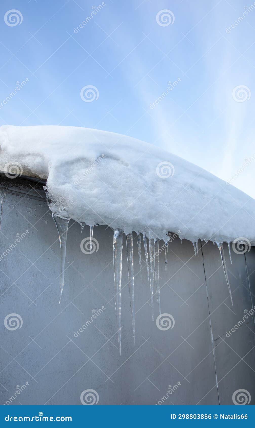 Icicles Hanging from the Roof, Blue Sky. Thaw Outside Stock Photo ...