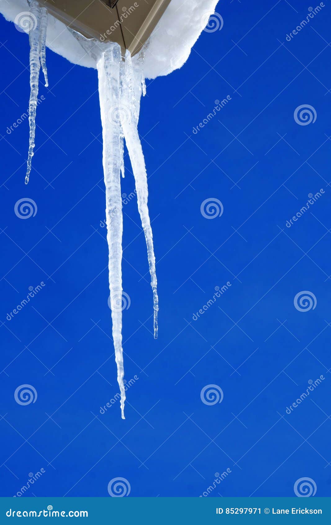 Icicles Hanging from Rooftop of Home Melted Ice Dripping Stock Image ...