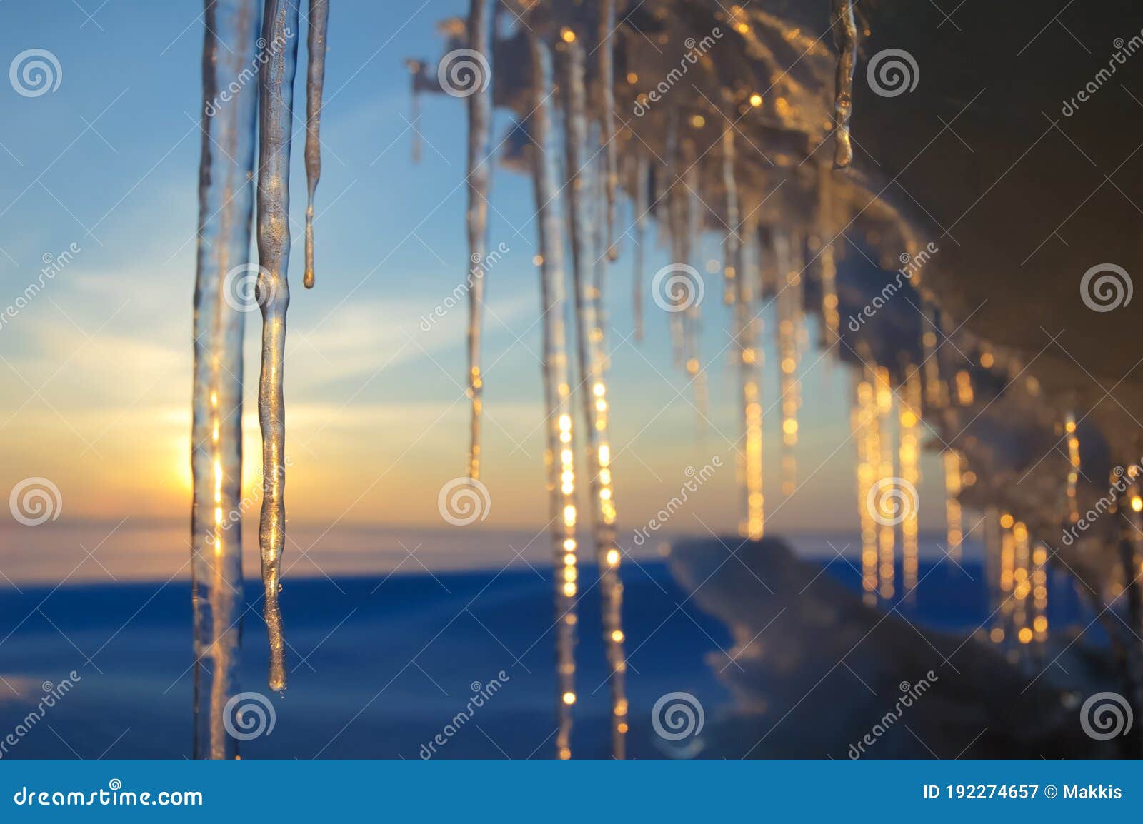Icicles Lit by the Setting Sun Stock Image - Image of frost, copy ...