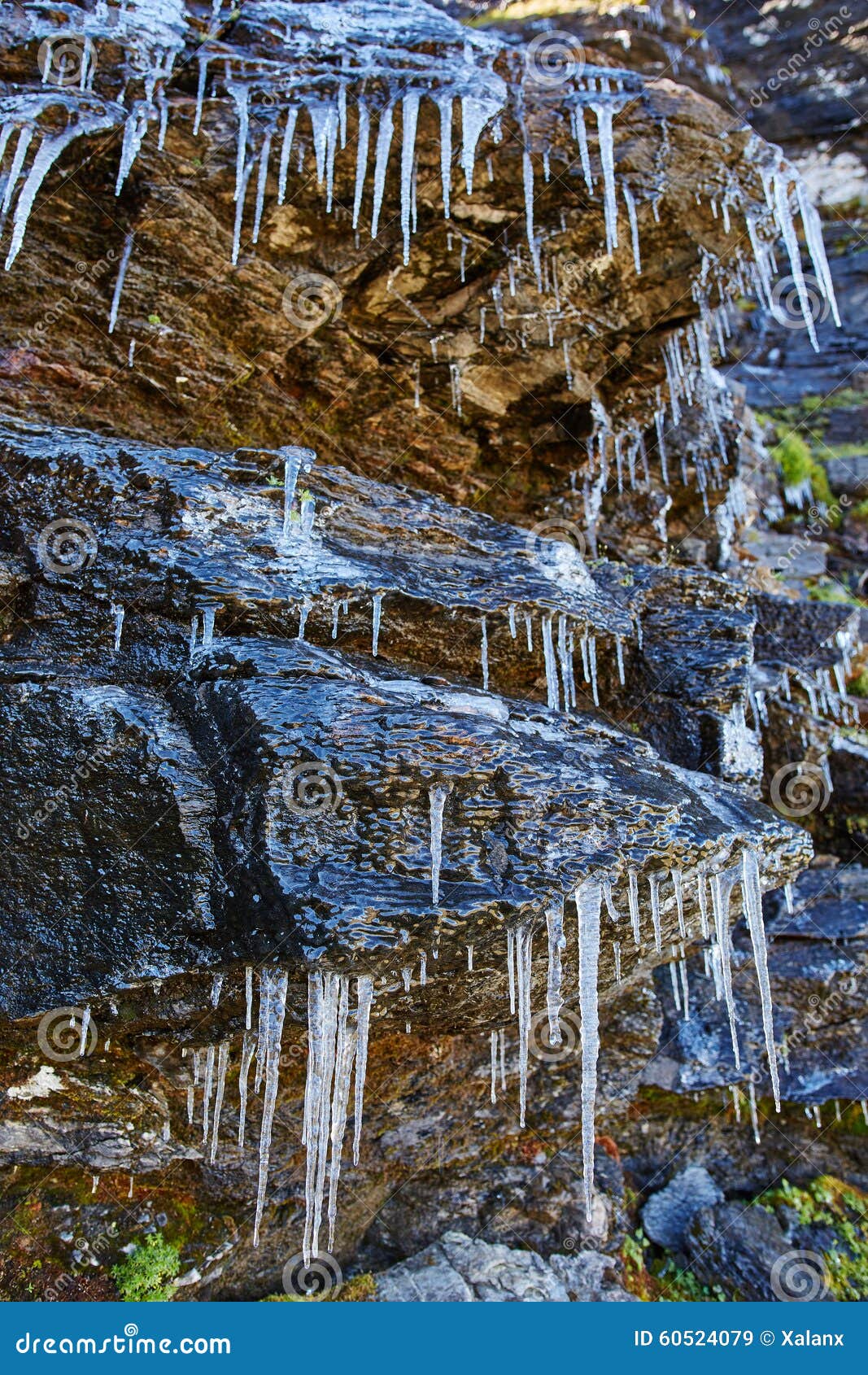 Icicles on a Mountain Cliff Stock Image - Image of environment, natural ...