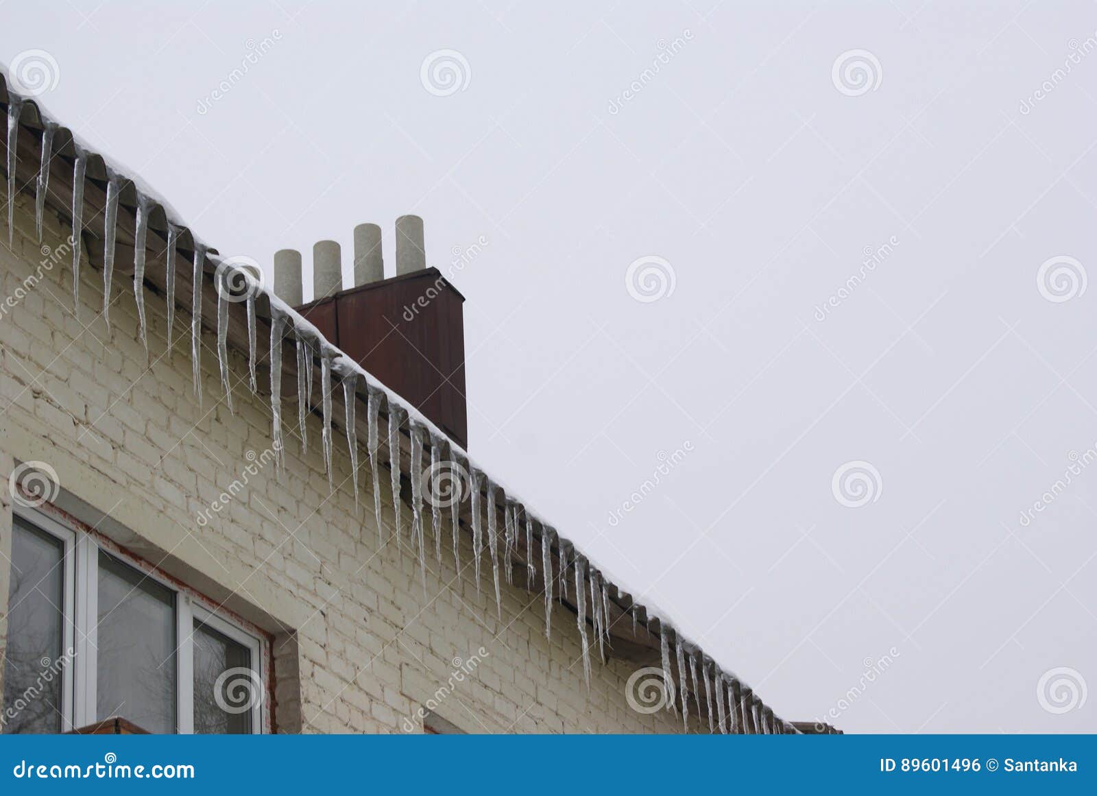 Icicles on the roof stock photo. Image of branch, construction - 89601496