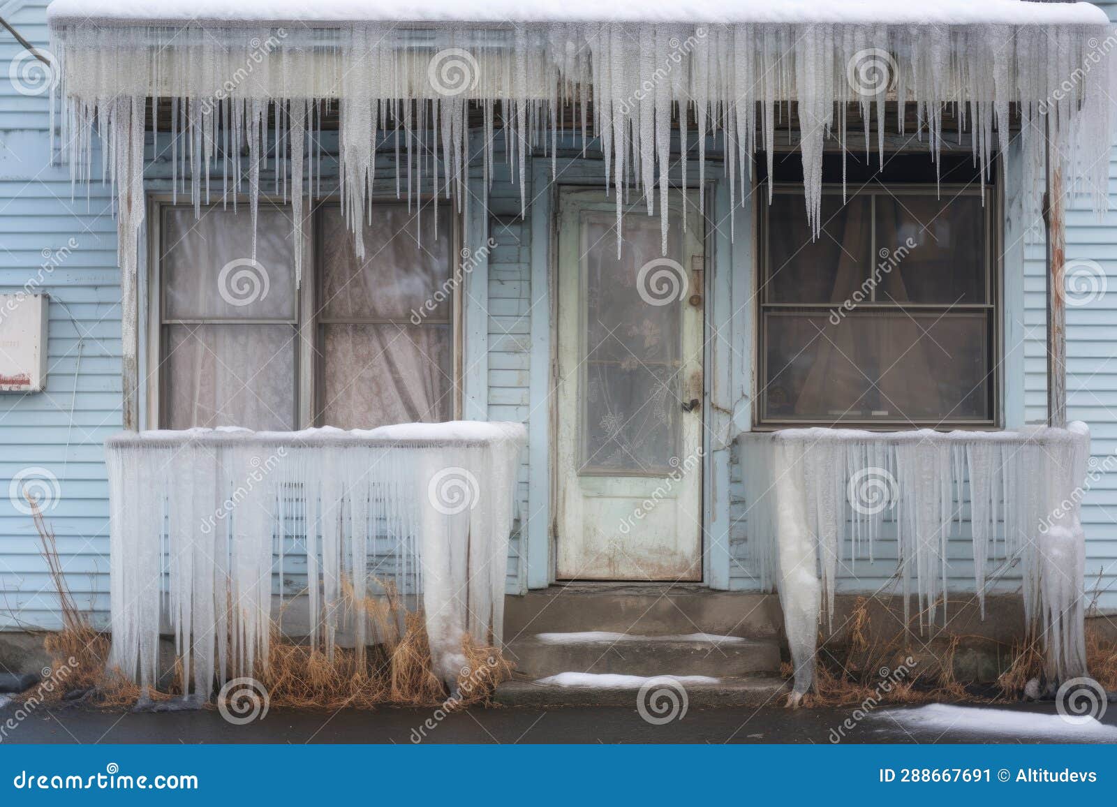 Icicles Surrounding a Frosted Window Frame Stock Image - Image of ...