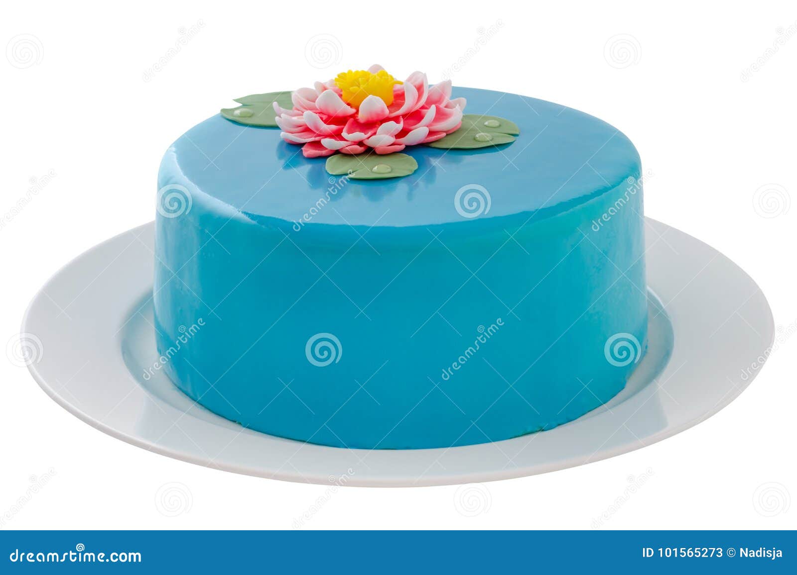 Icing Birthday Cake with Water Lily Isolated Stock Image - Image of ...
