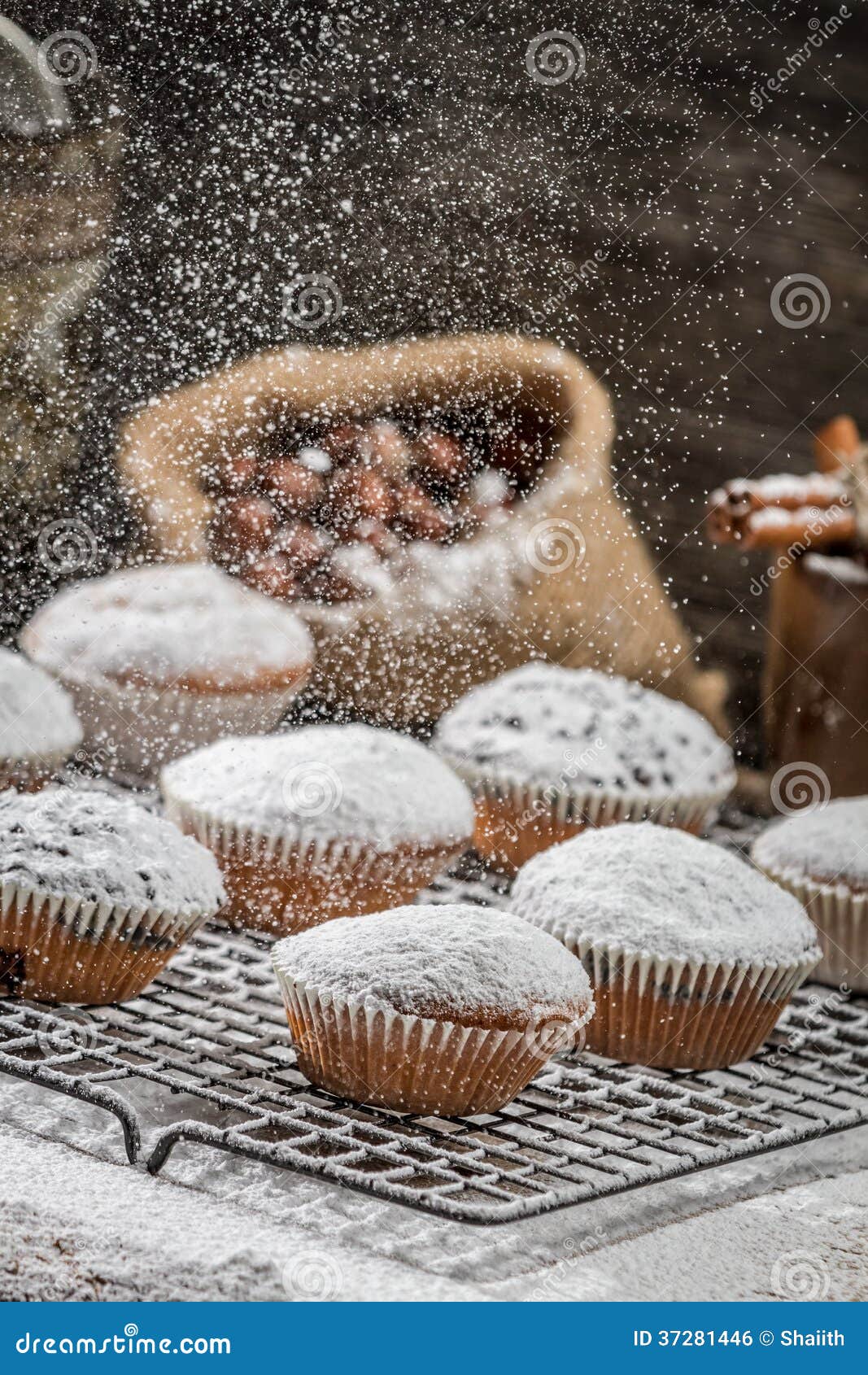 Icing Sugar Falling on Fresh Vanilla Muffins Stock Photo - Image of ...