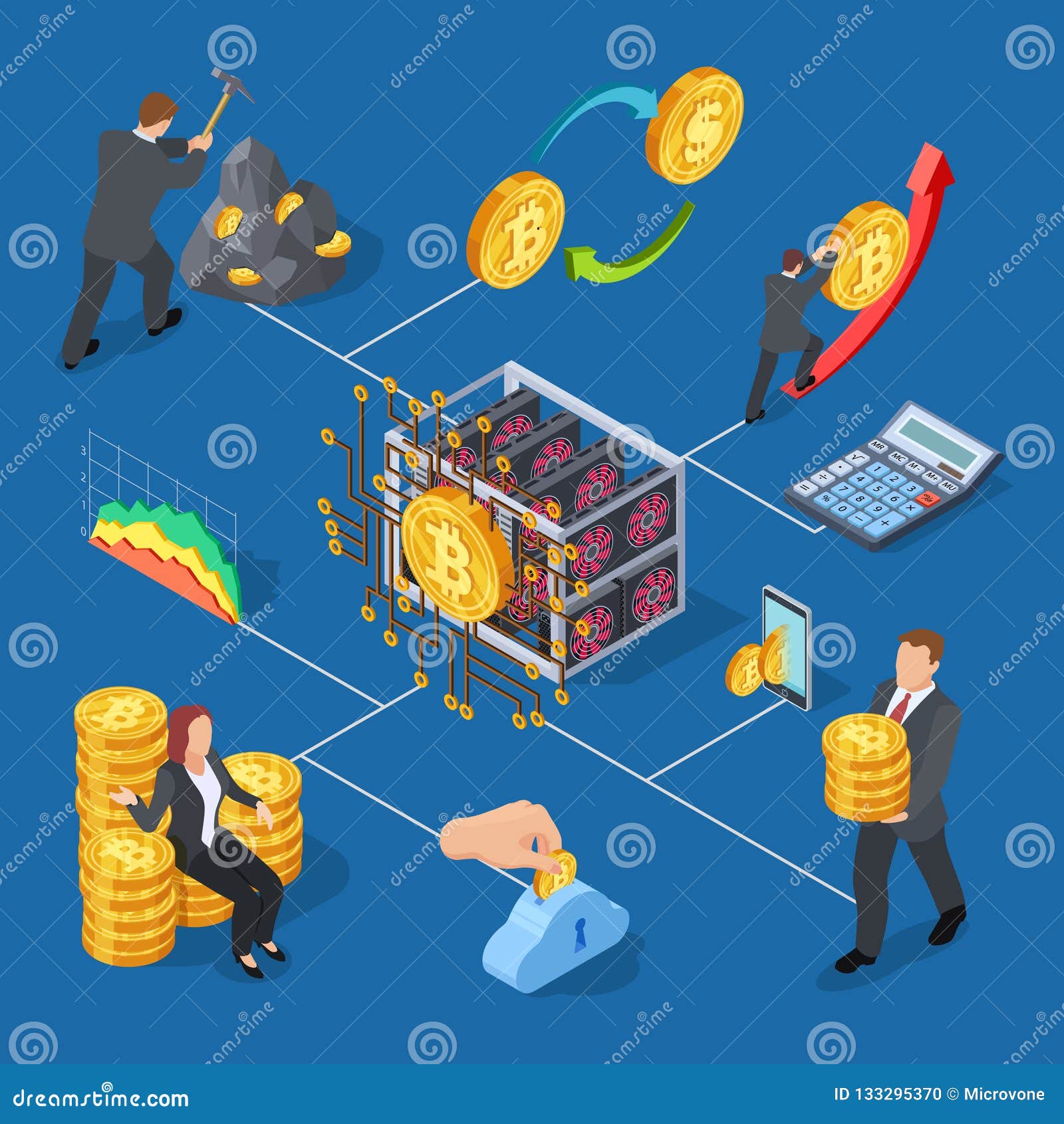 ICO Blockchain Isometric Flowchart Vector Illustration | CartoonDealer ...