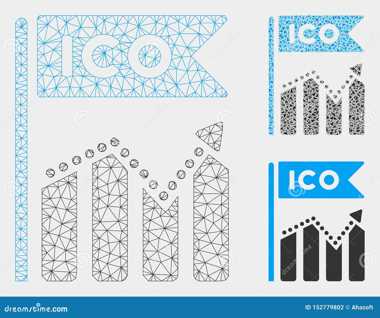ICO Chart Vector Mesh Wire Frame Model and Triangle Mosaic Icon Stock ...