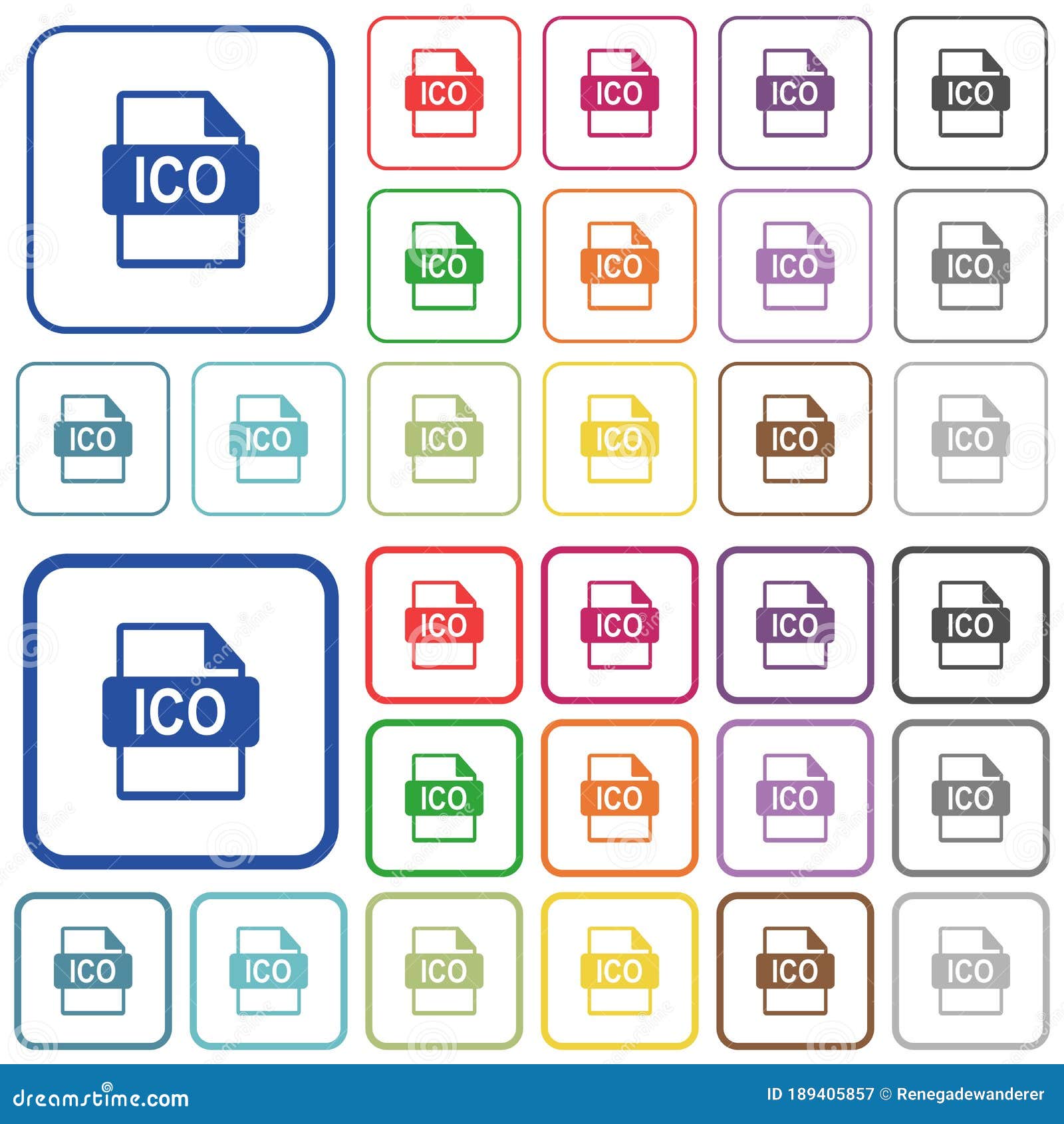 ICO File Format Outlined Flat Color Icons Stock Vector - Illustration ...