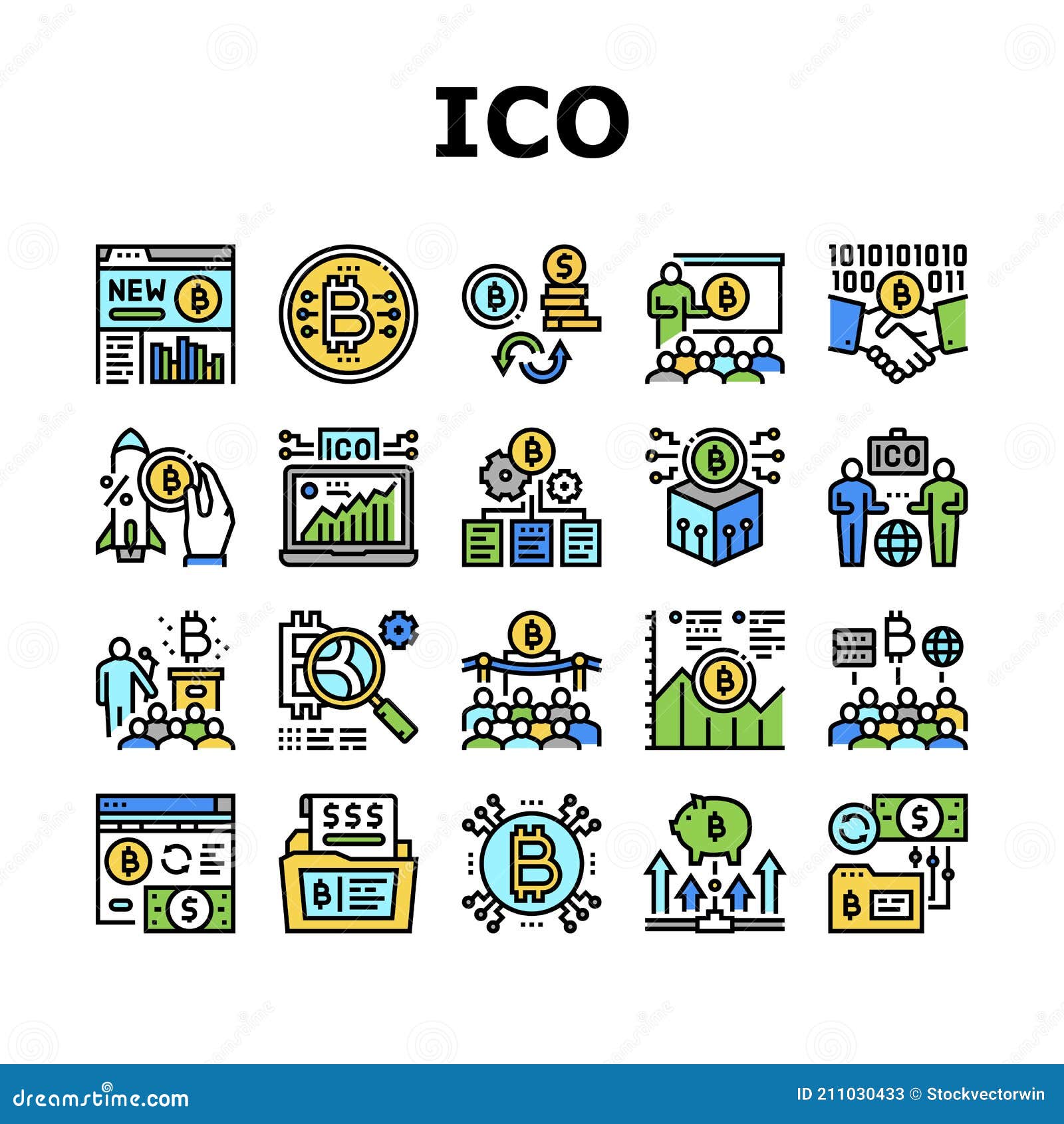 Ico Initial Coin Offer Collection Icons Set Vector Stock Vector ...