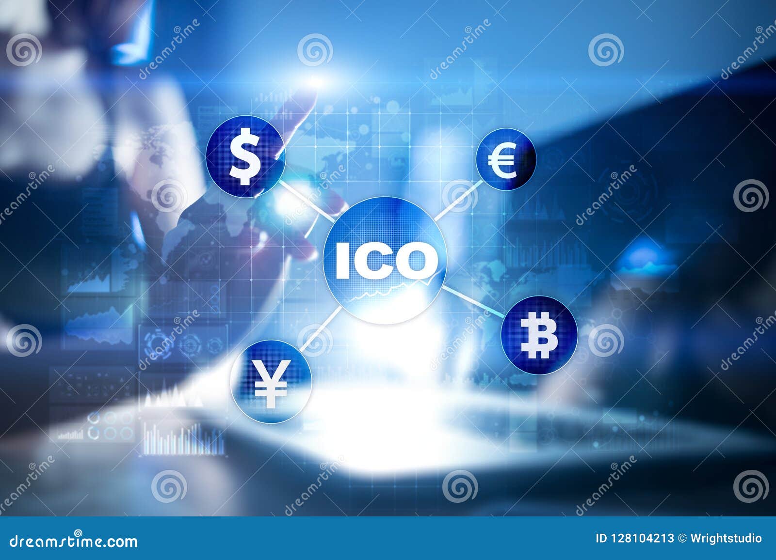 ICO, Initial Coin Offering. Digital Electronic Binary Money Financial ...