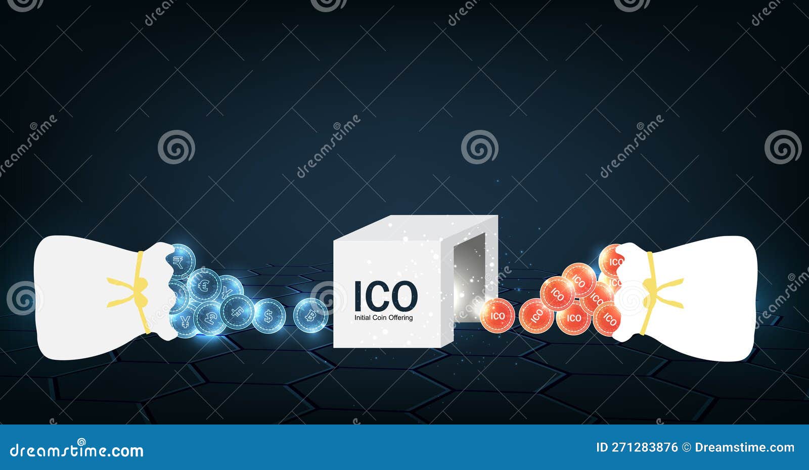 ICO Token Production Process Vector Illustration and Currency Exchange ...