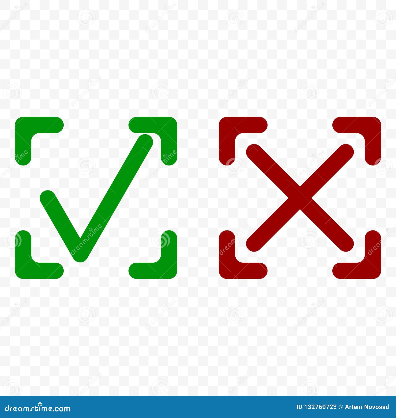 Icon Of Acceptance And Rejection. Tick And Cross Symbol In Square Frame ... Icon Of Acceptance And Rejection. Tick And Cross Symbol In Square Frame ...