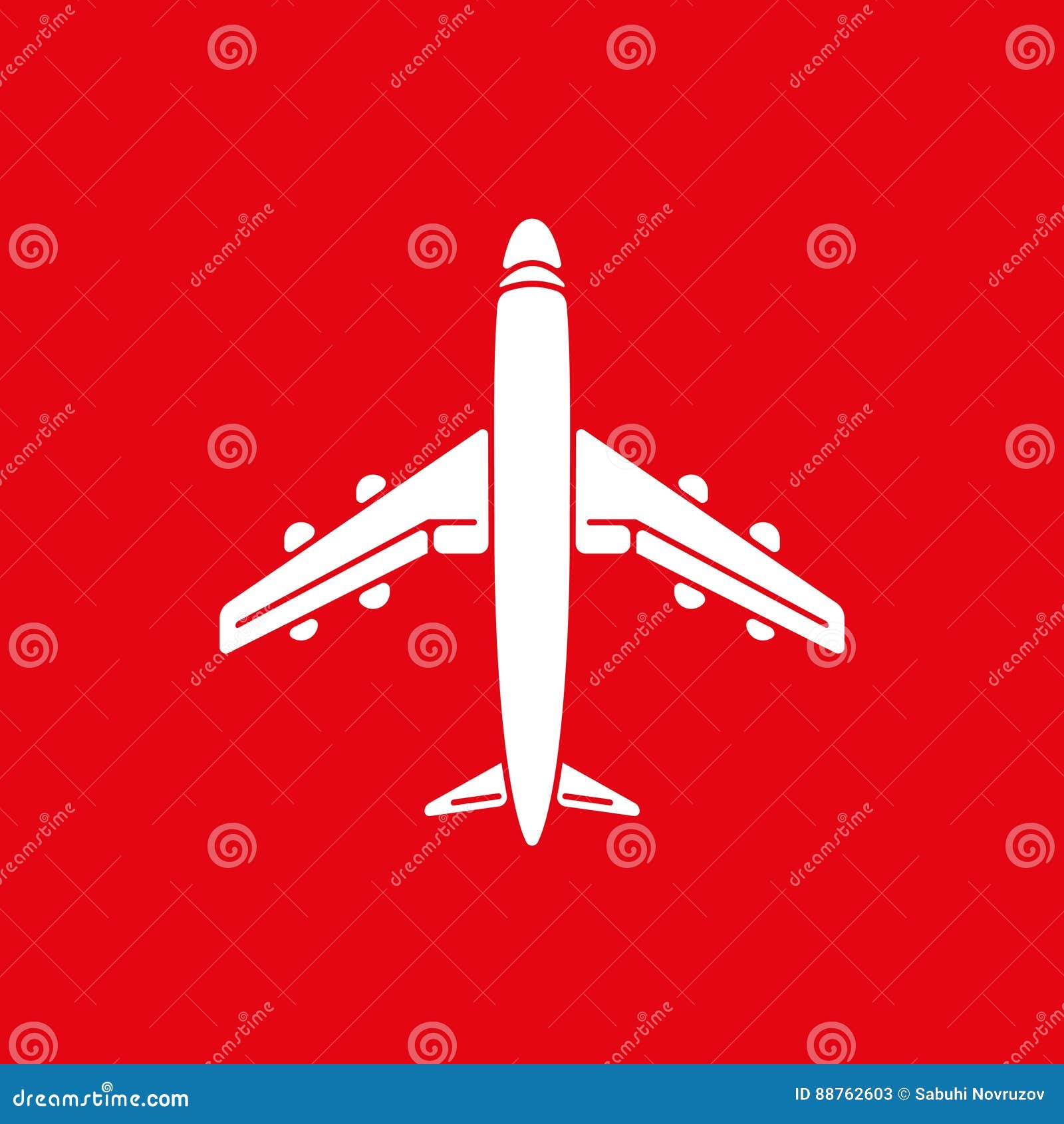 Icon of Airplane, Plane on Red Background Vector Illustration. Stock ...