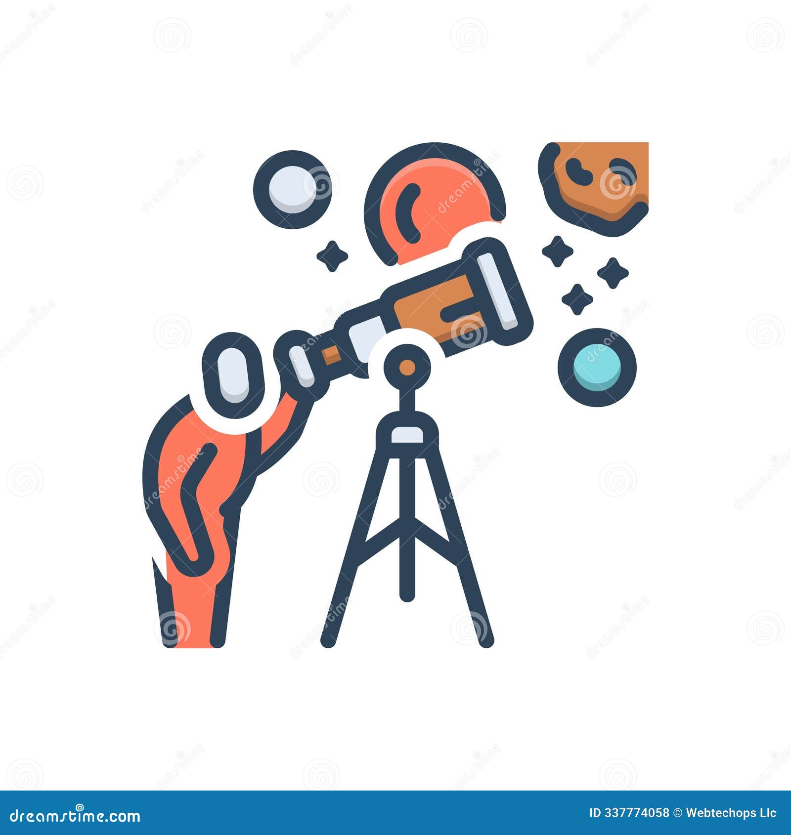 Color Illustration Icon for Astronomer, Stargazer and Telescope Stock ...