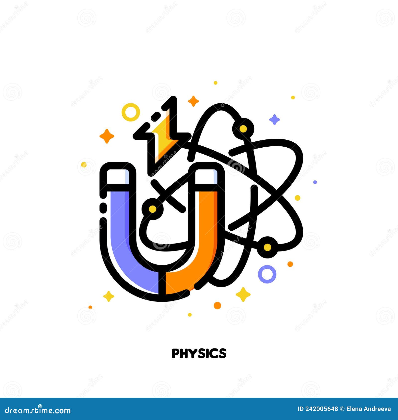 Icon of Atom Structure and Horseshoe Magnet with Magnetic Power Sign ...
