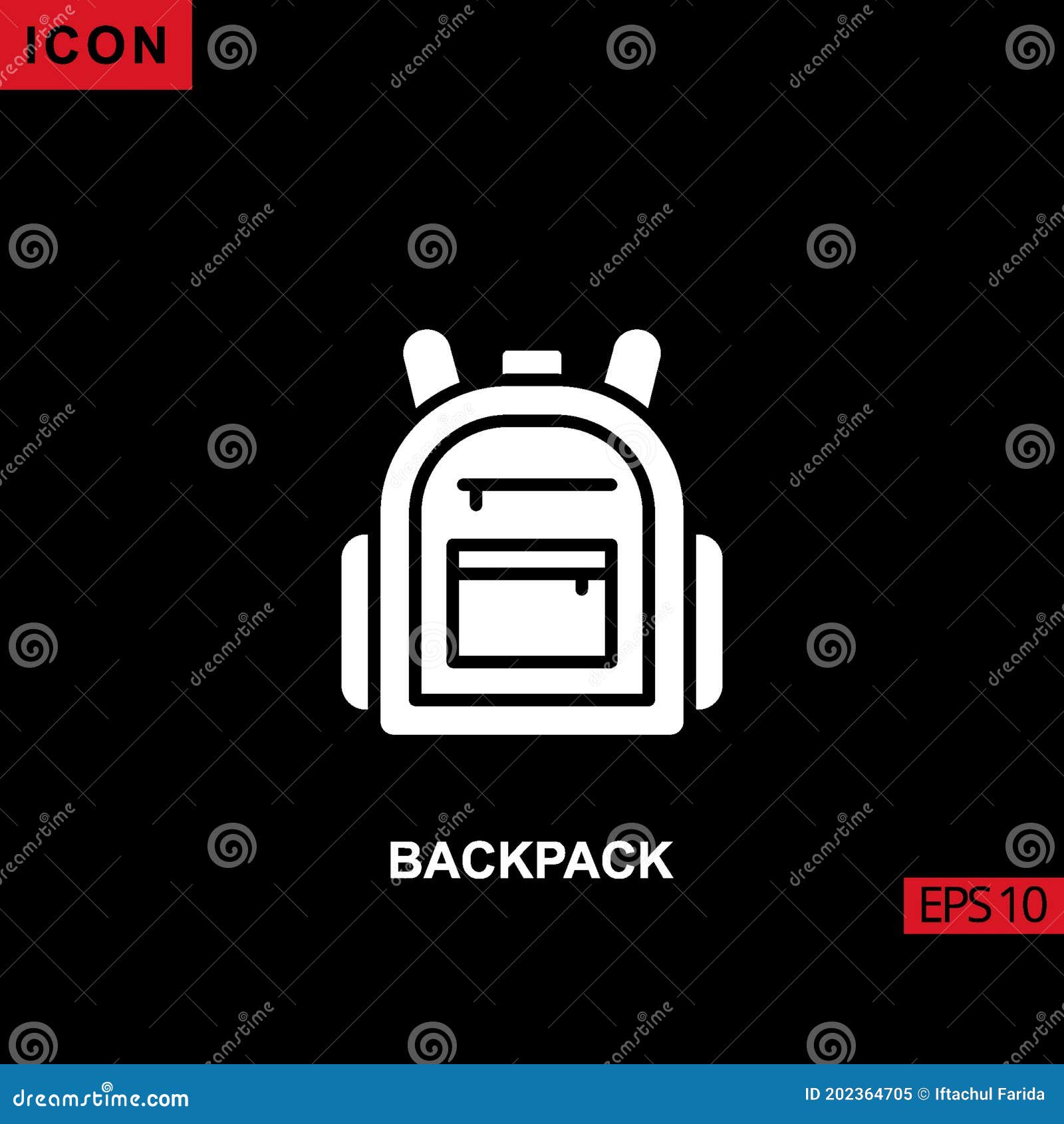 Icon Backpack on Black Background Stock Vector - Illustration of symbol ...